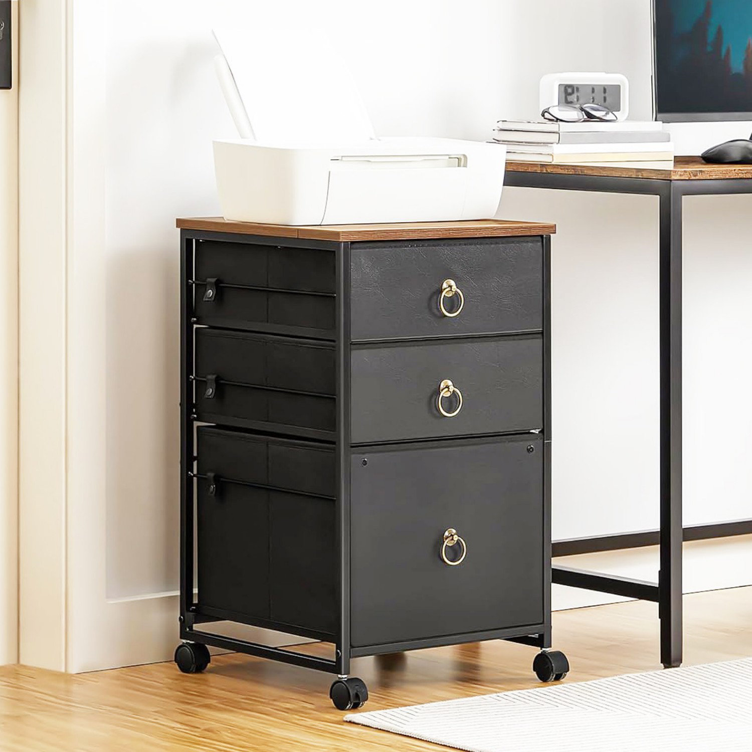 NIHAISHI 3-Drawer Mobile File Cabinet, Vertical Filing Cabinet ...