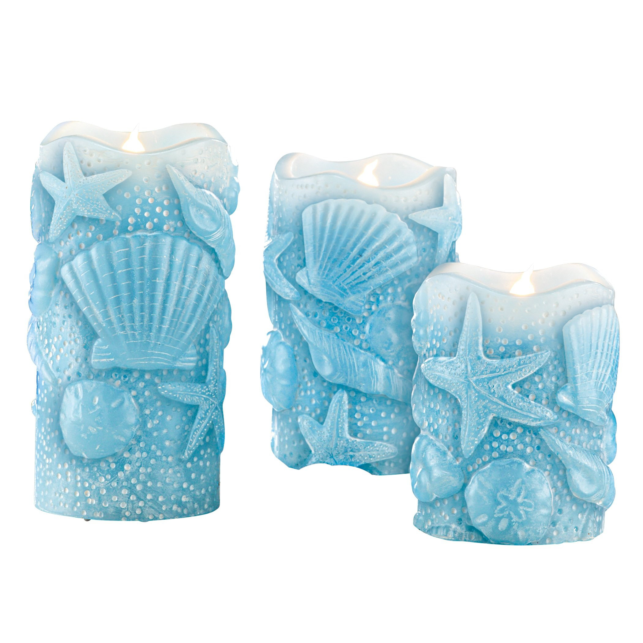 Highland Dunes Coastal Seashell LED Lighted Battery-Operated Candles ...