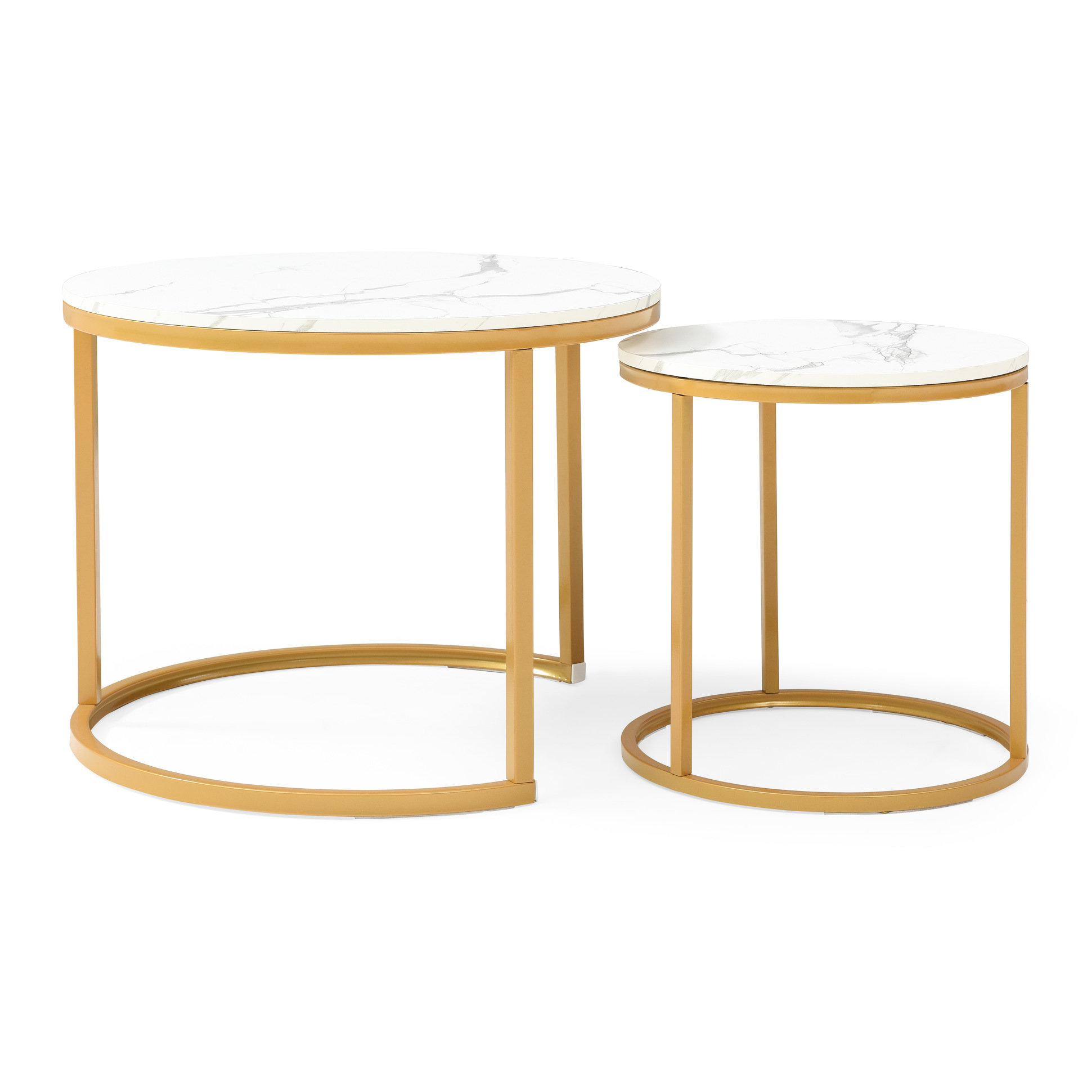CaneCreations Two - Piece Nesting Round Coffee Table In White And Gray ...