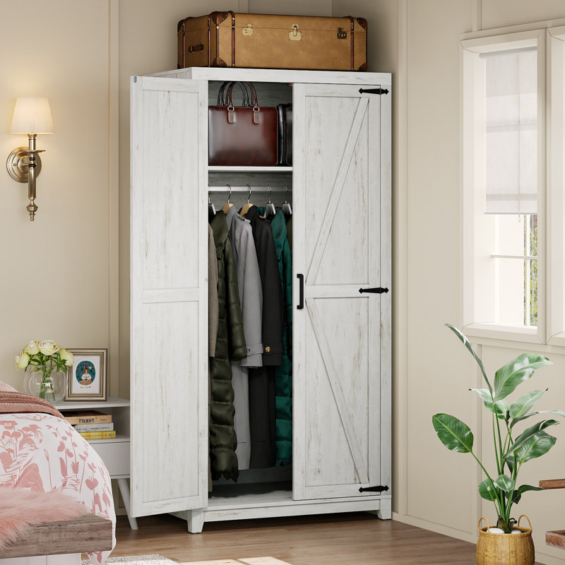 Gracie Oaks 71'' Farmhouse Armoire, Wardrobe Closet Storage Cabinet ...