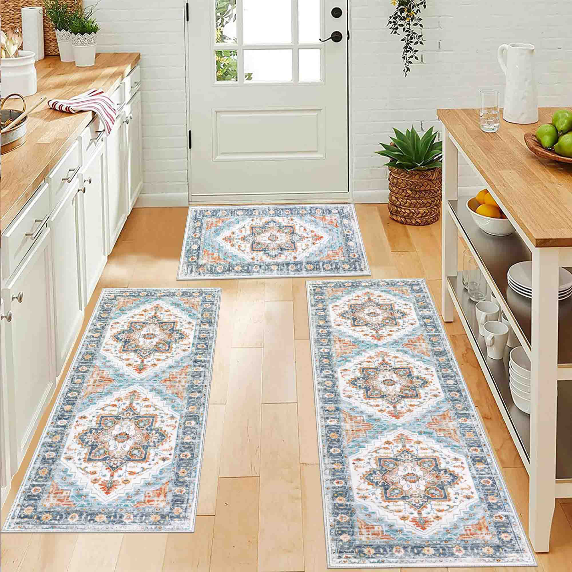 Bungalow Rose Machine Washable Non-Skid Kitchen Mat 3 Pieces | Wayfair