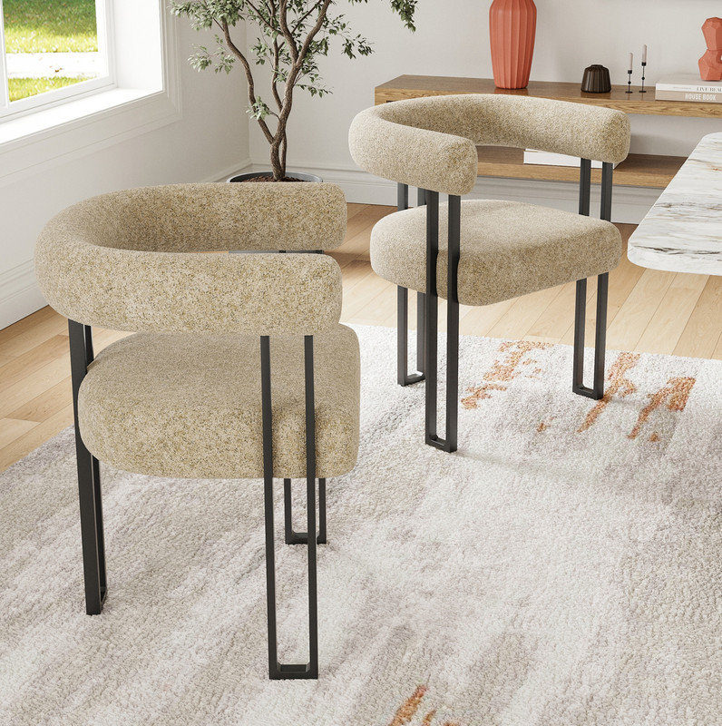 Corrigan Studio® Set of 2 Upholstered Dining Arm Chairs, Bouclé Fabric ...