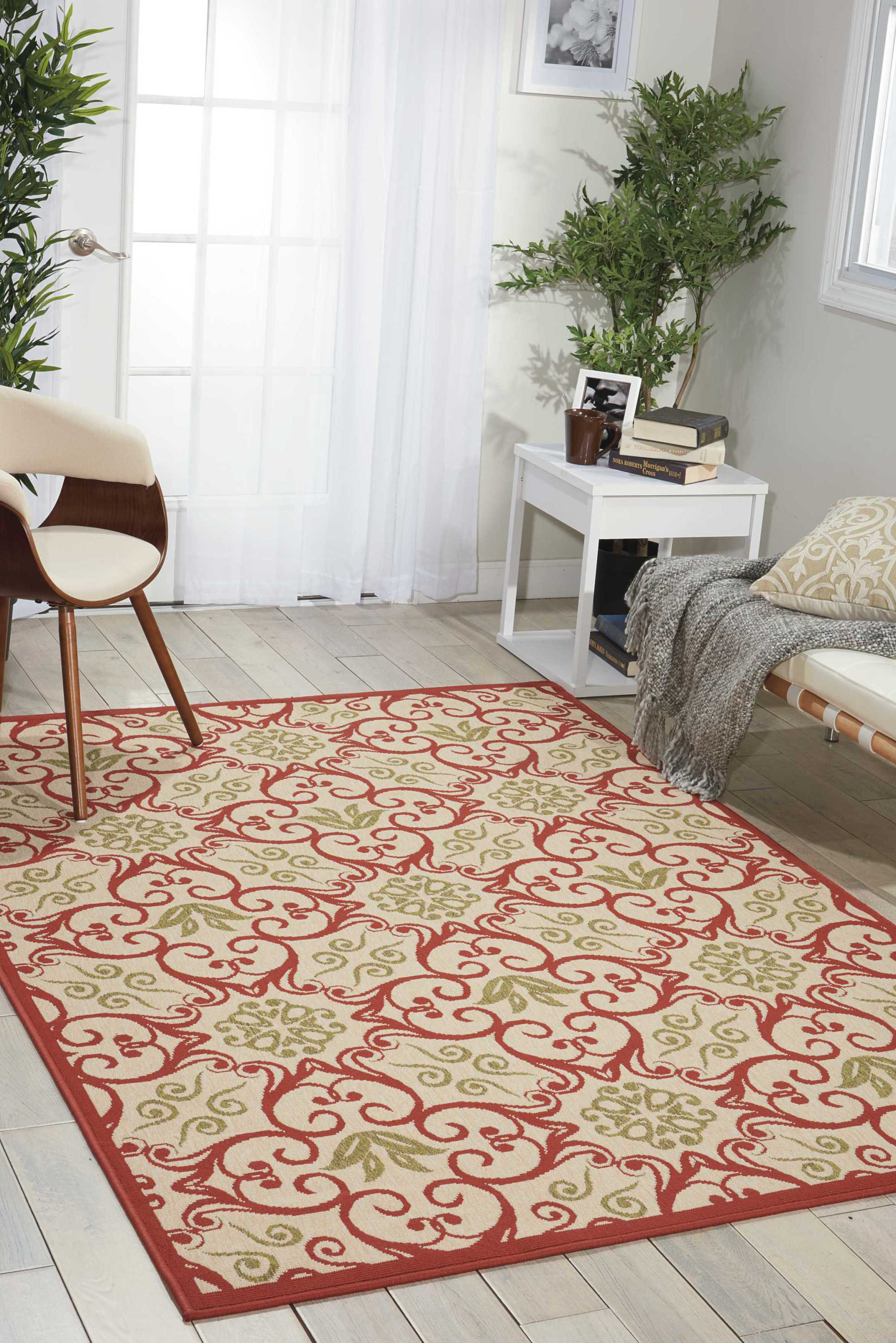 Canora Grey Gesa Damask Red/Green/Ivory Indoor / Outdoor Area Rug | Wayfair