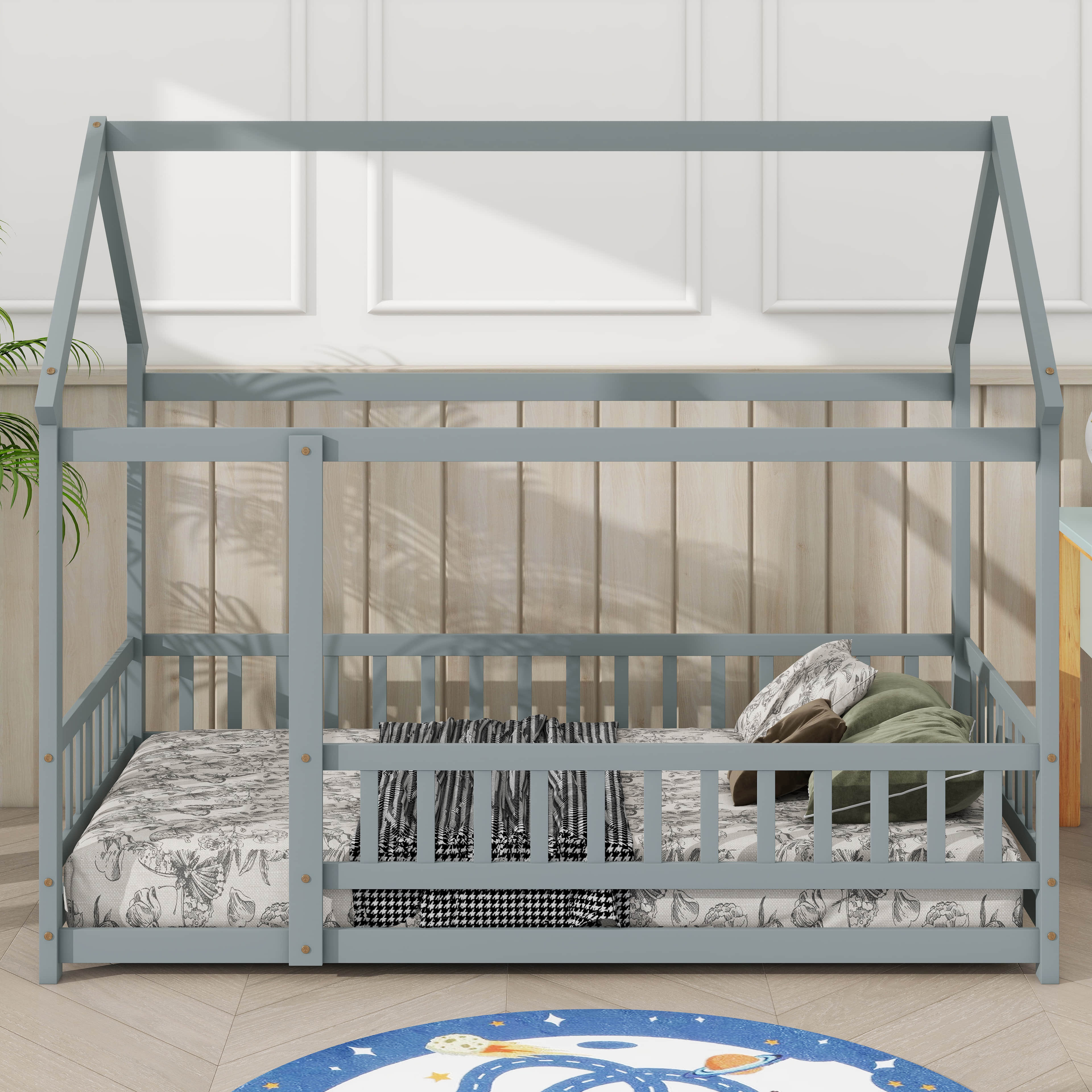 Ophelia & Co. Timber Low-Height Bed, Cabin-Inspired Floor Bed With Roof ...