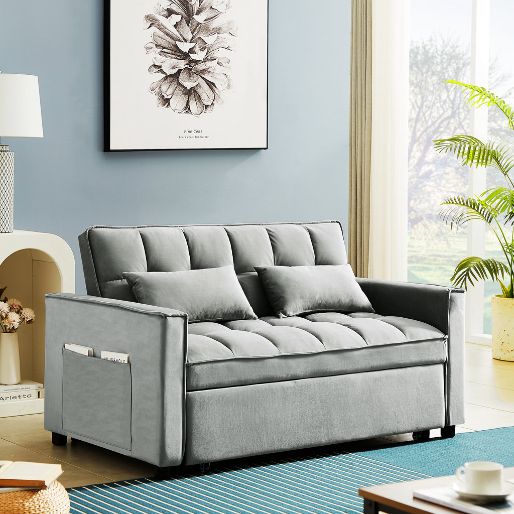 Mercer41 Zienaziena 55.34'' Velvet Square Arms Sleeper Modern Sofa ...