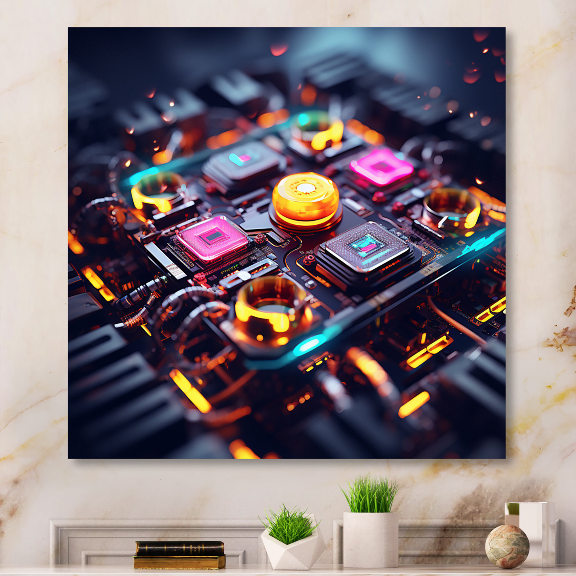 Ebern Designs Sci-Fi High-Tech In Neon Framed On Canvas Print | Wayfair
