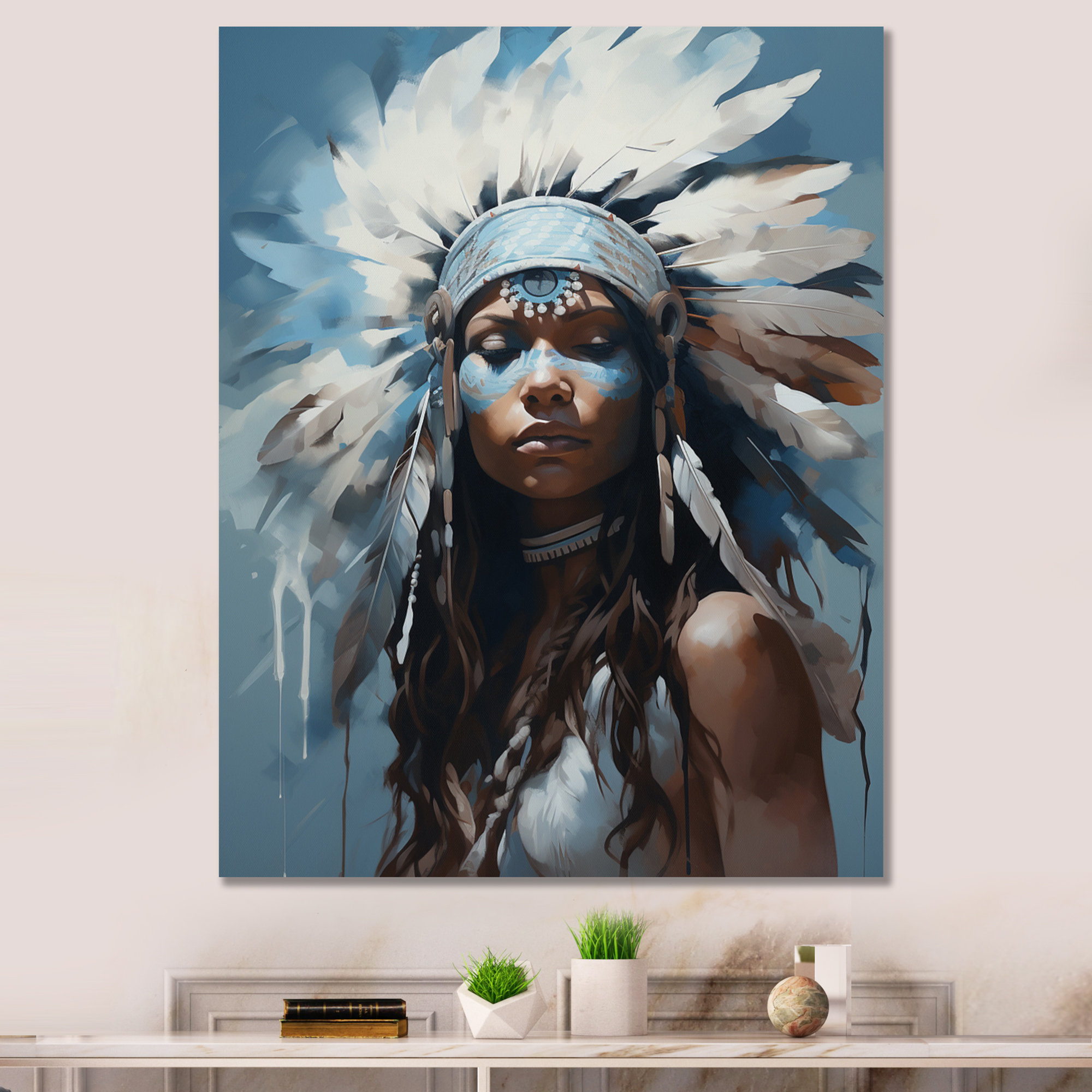 Bungalow Rose Vintage Portrait Female Native Feather Headdress ...