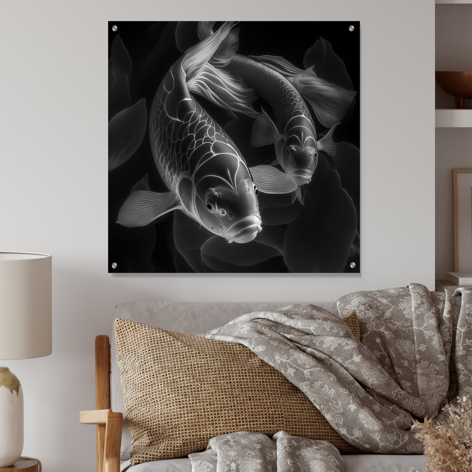 Bay Isle Home™ Monochrome Koi Fish - Fish Acrylic Wall Art Glass | Wayfair