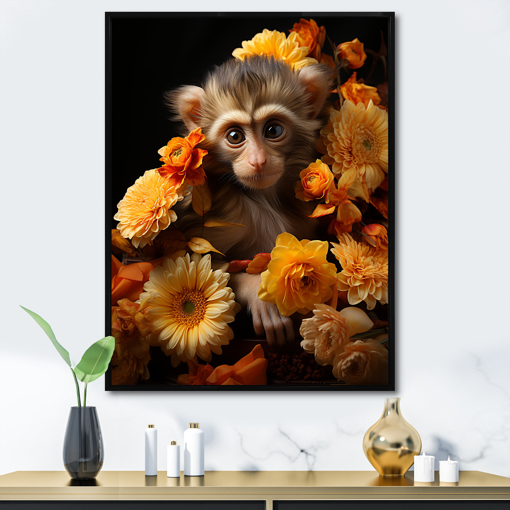 Hokku Designs Yellow Autumn Monkey Palette - Monkey Animal Wall Art ...