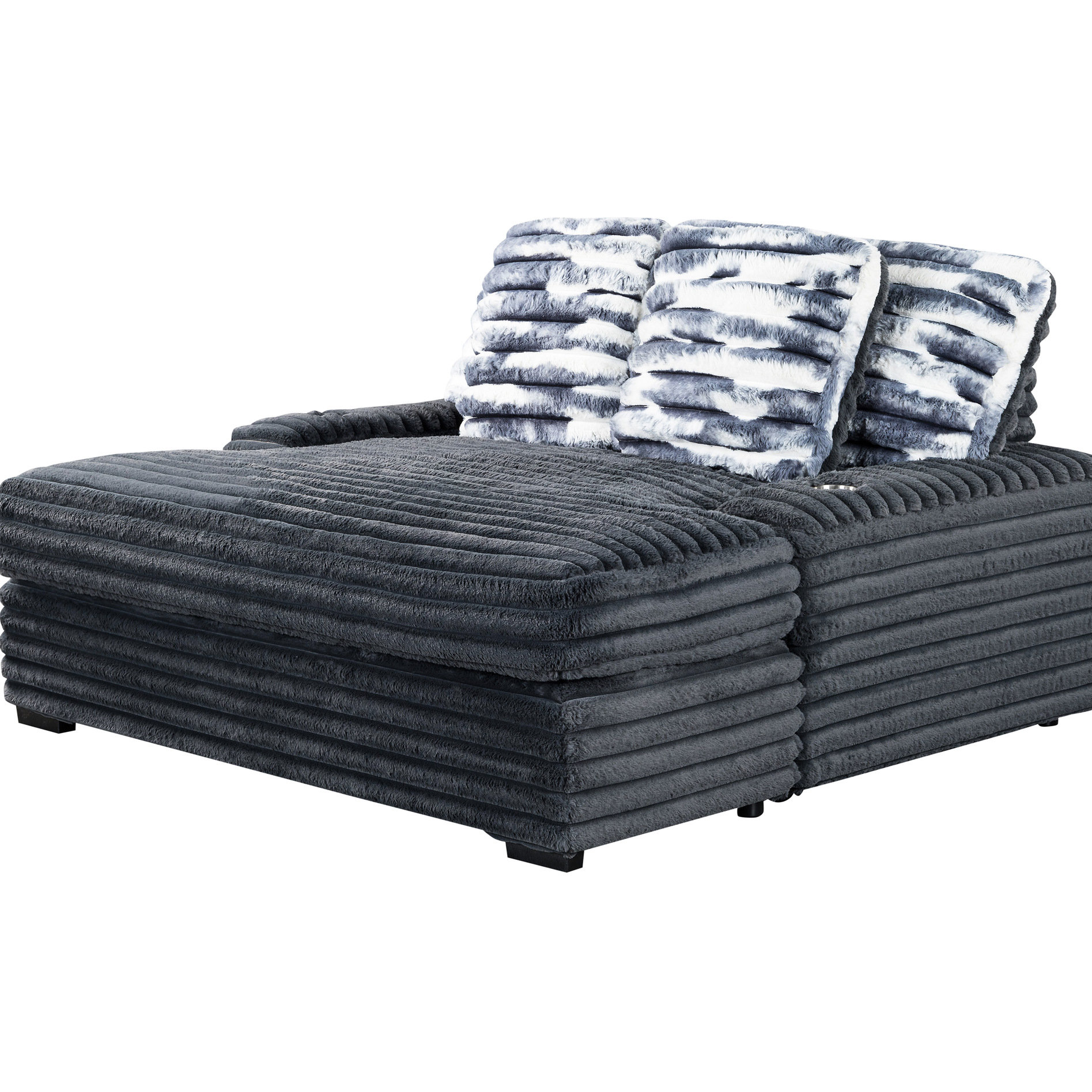 Hokku Designs Fashionable Gray Corduroy Lounger With And Cup Holders ...