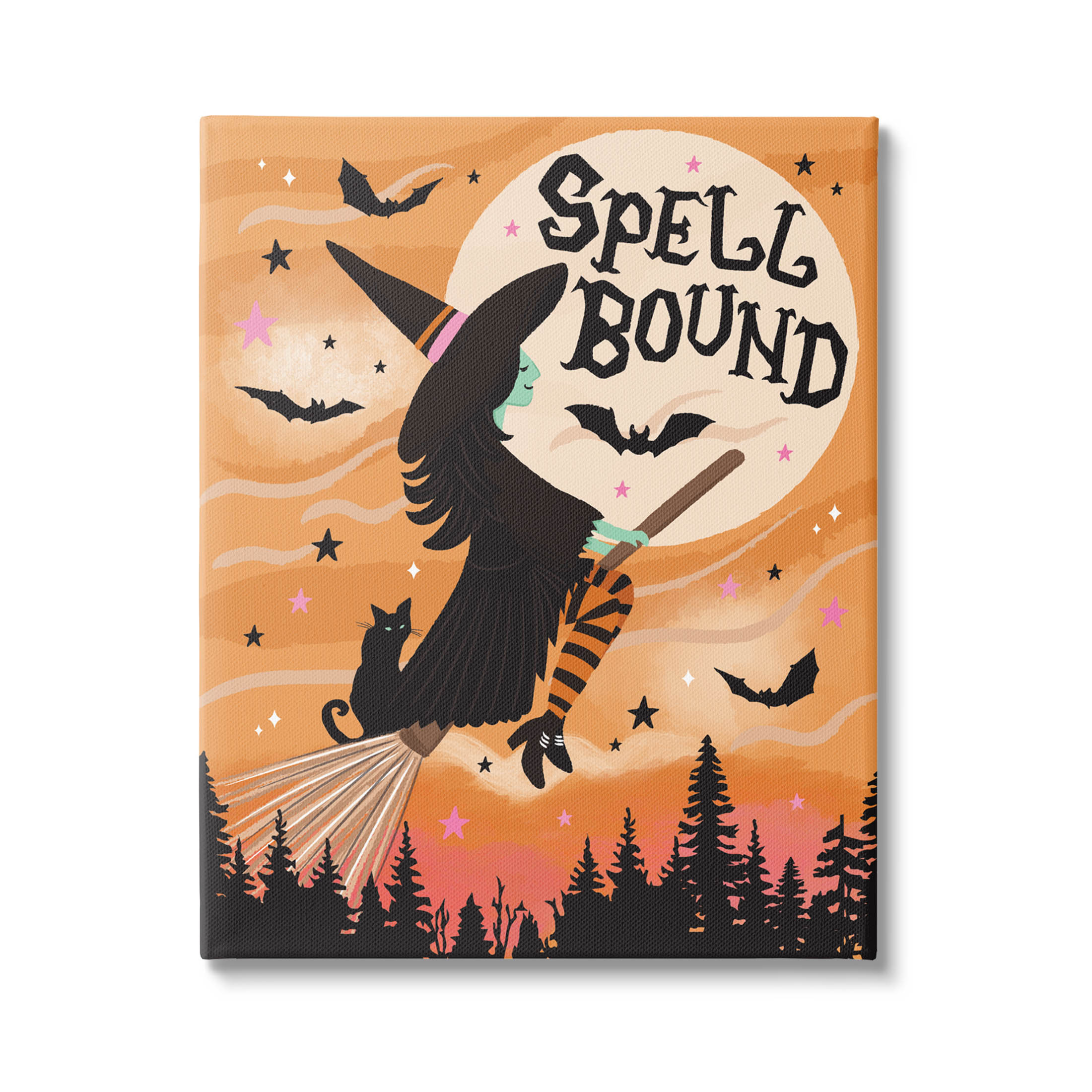 Stupell Industries Spell Bound Witch Flying Moonlit Sky Canvas Wall Art ...