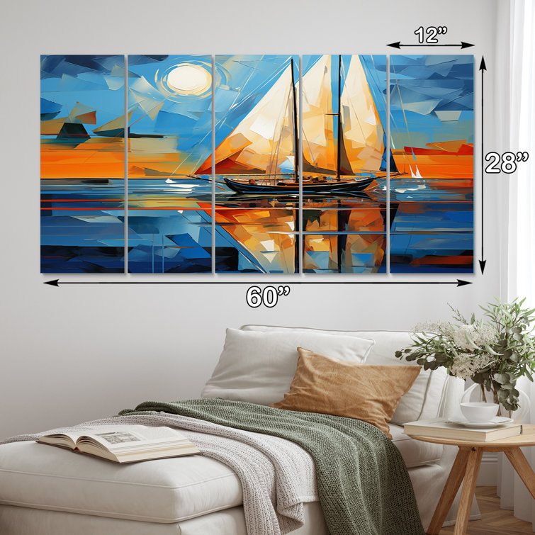 Breakwater Bay Sailboat Abstract Maritime II On Canvas 5 Pieces Print ...