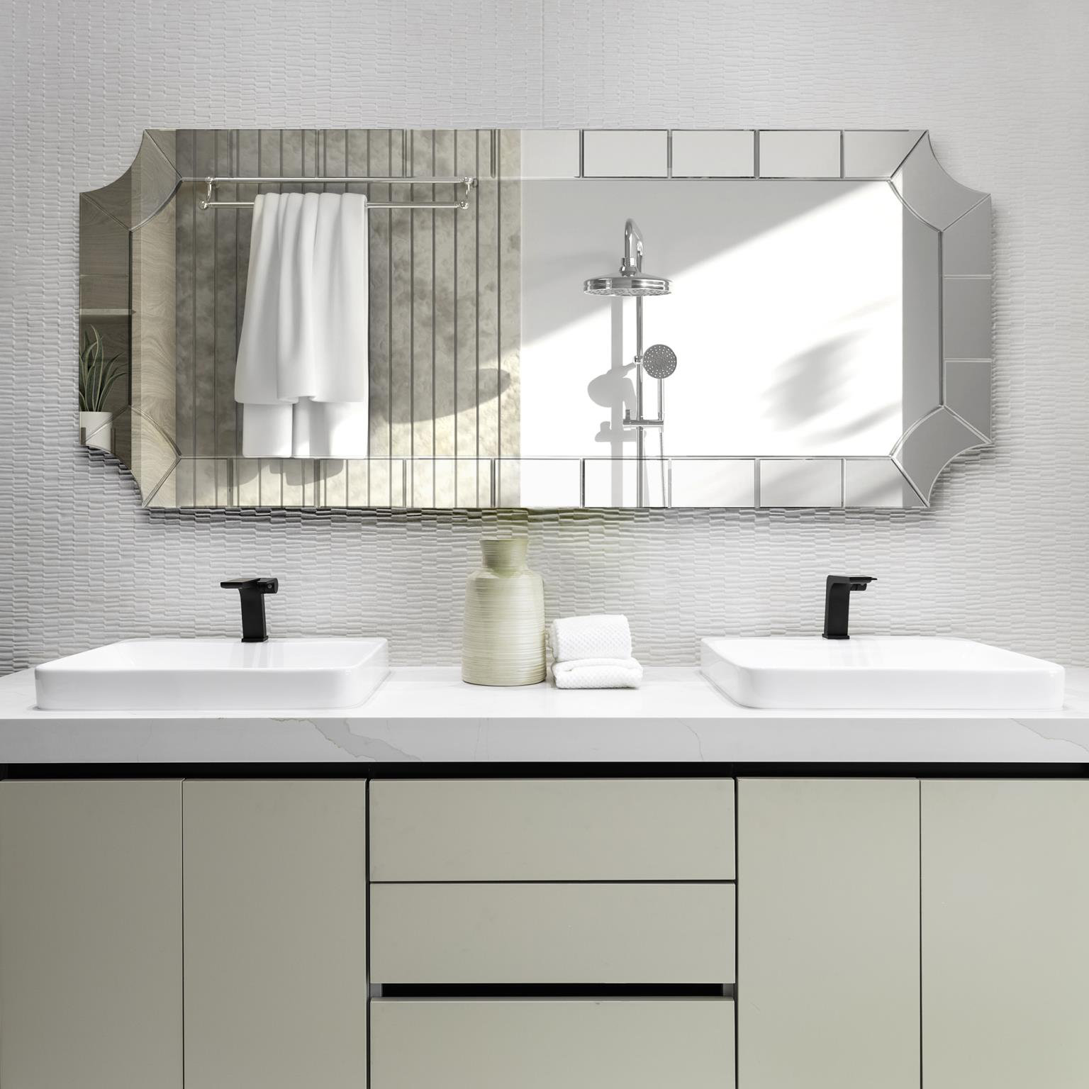 Everly Quinn Full Length Mirror with Multi Beveled Mirrored Border ...