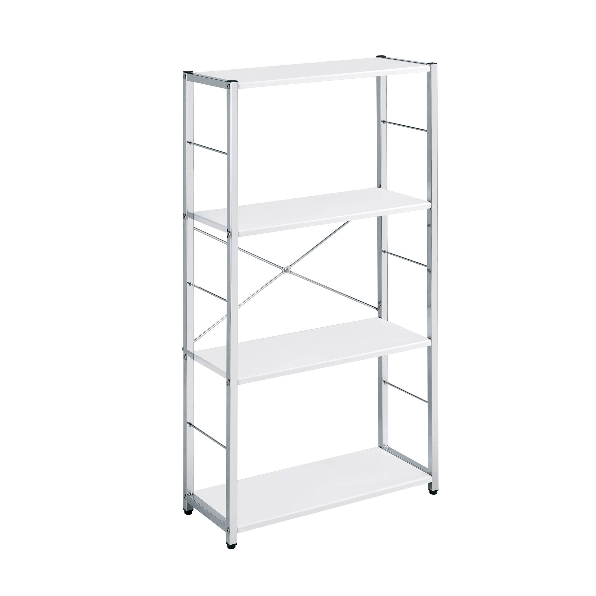 Wrought Studio™ White and Chrome 4-Tier Rectangular Bookshelf | Wayfair