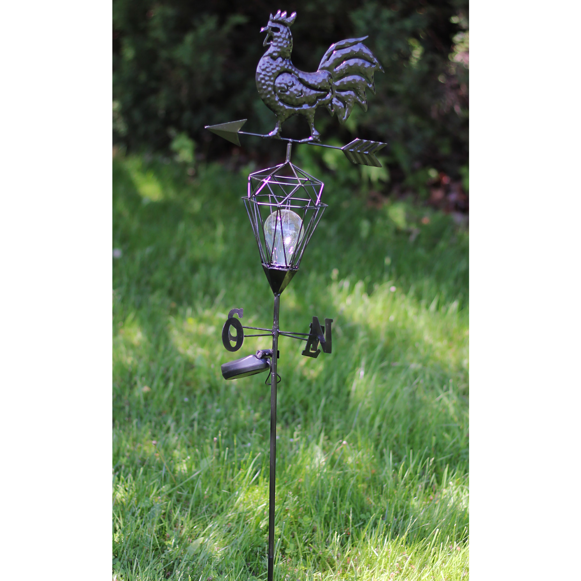 Northlight Seasonal 46.5" Black Rooster Solar Powered LED Outdoor Metal ...