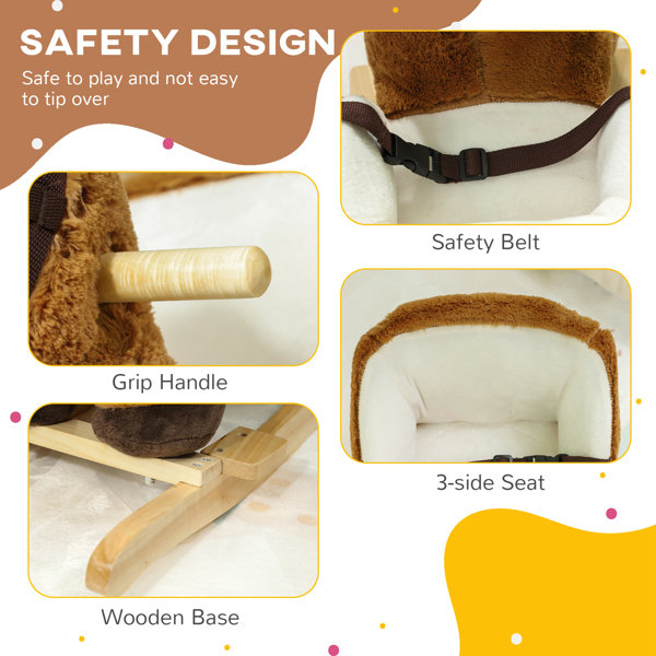 Qaba Baby Rocking Horse, Kids Ride-on w/ Sound & Safety Belt, Brown ...