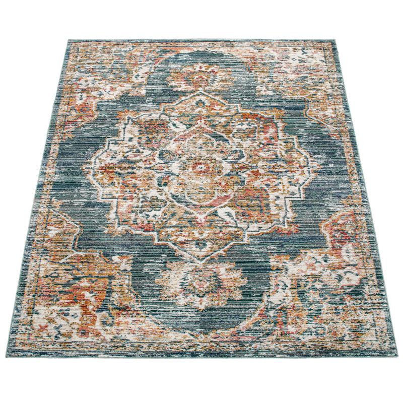 Bungalow Rose Oriental Blue/Cream/Orange Area Rug | Wayfair