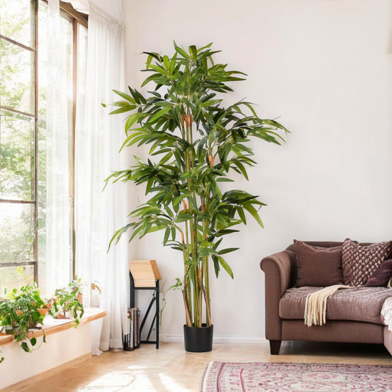 Primrue Artificial Bamboo Palm Tree In Plastic Nursery Pot | Wayfair