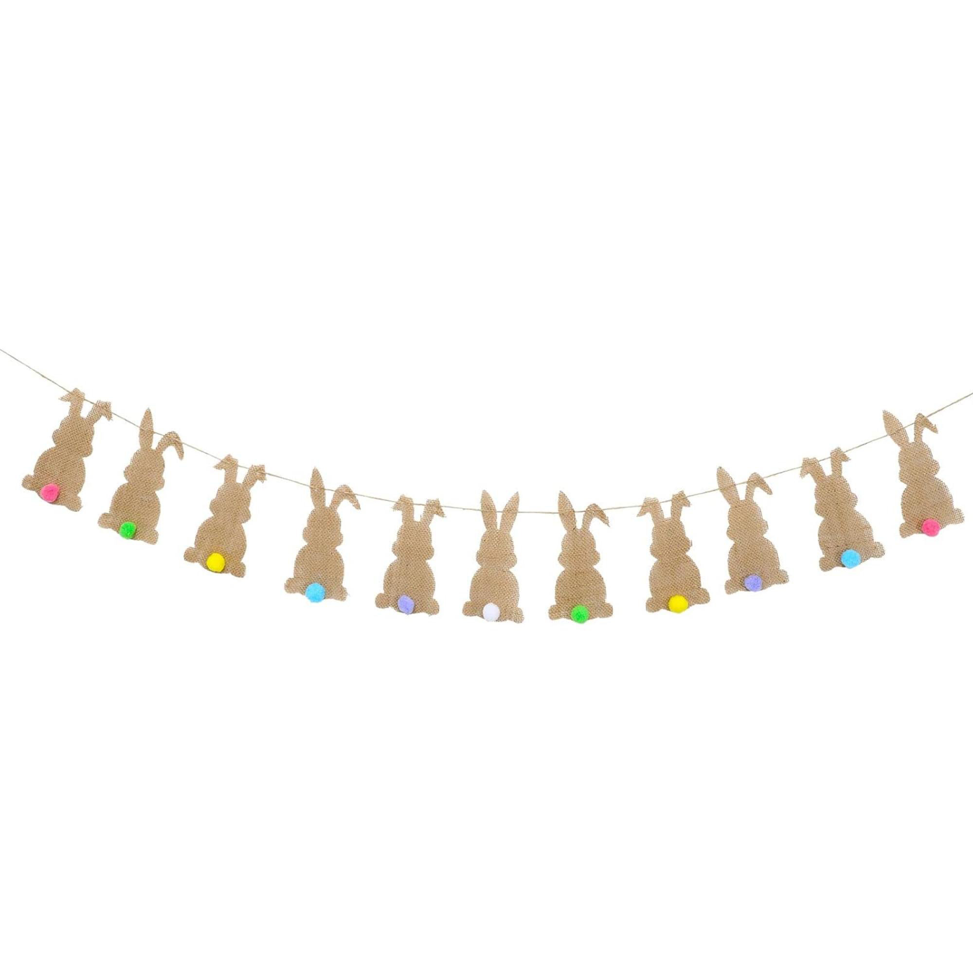 The Holiday Aisle® Easter Banner With String Cute Bunny Burlap Banner ...