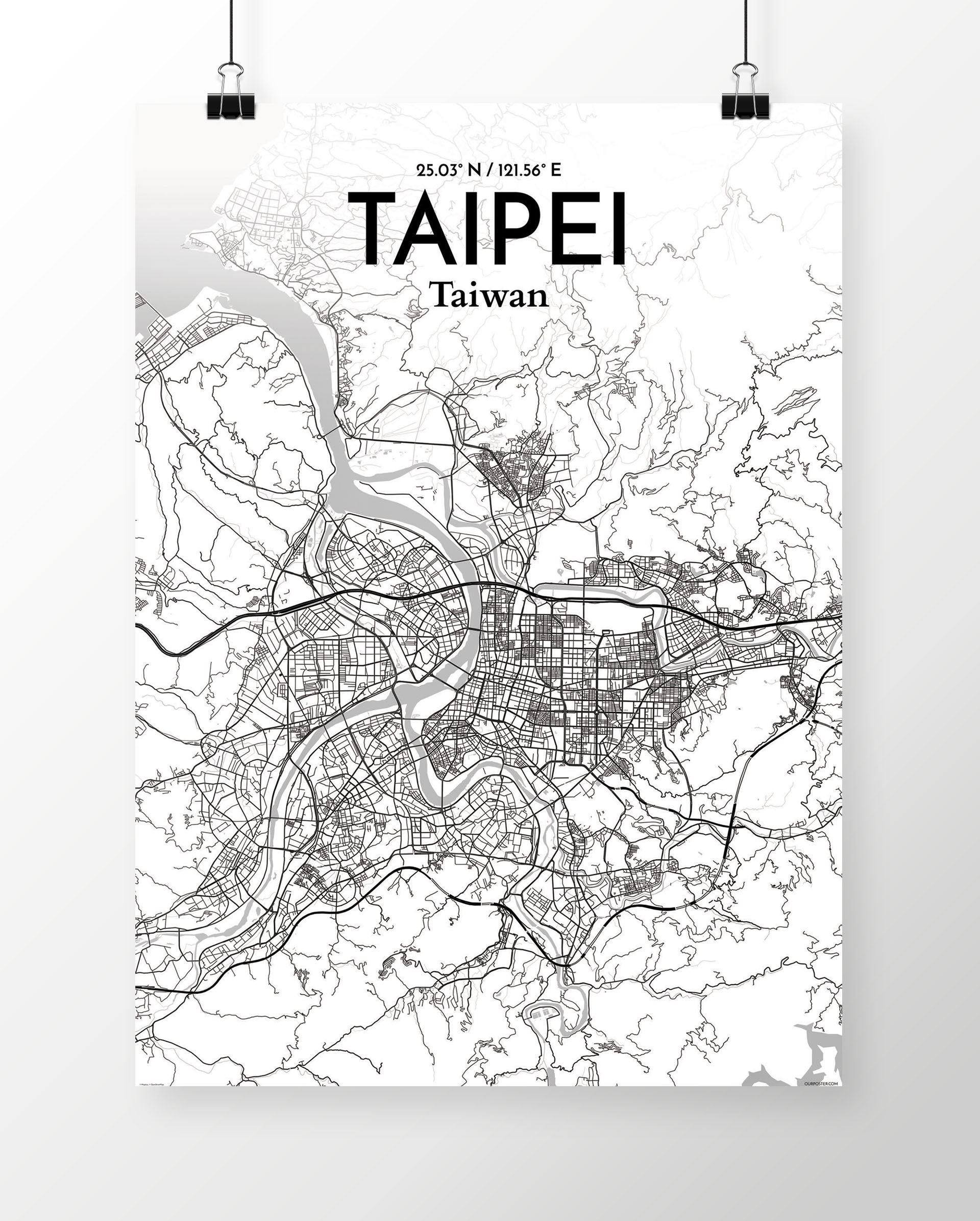 OurPoster.com 'Taipei City Map' Graphic Art Print Poster in Tones ...