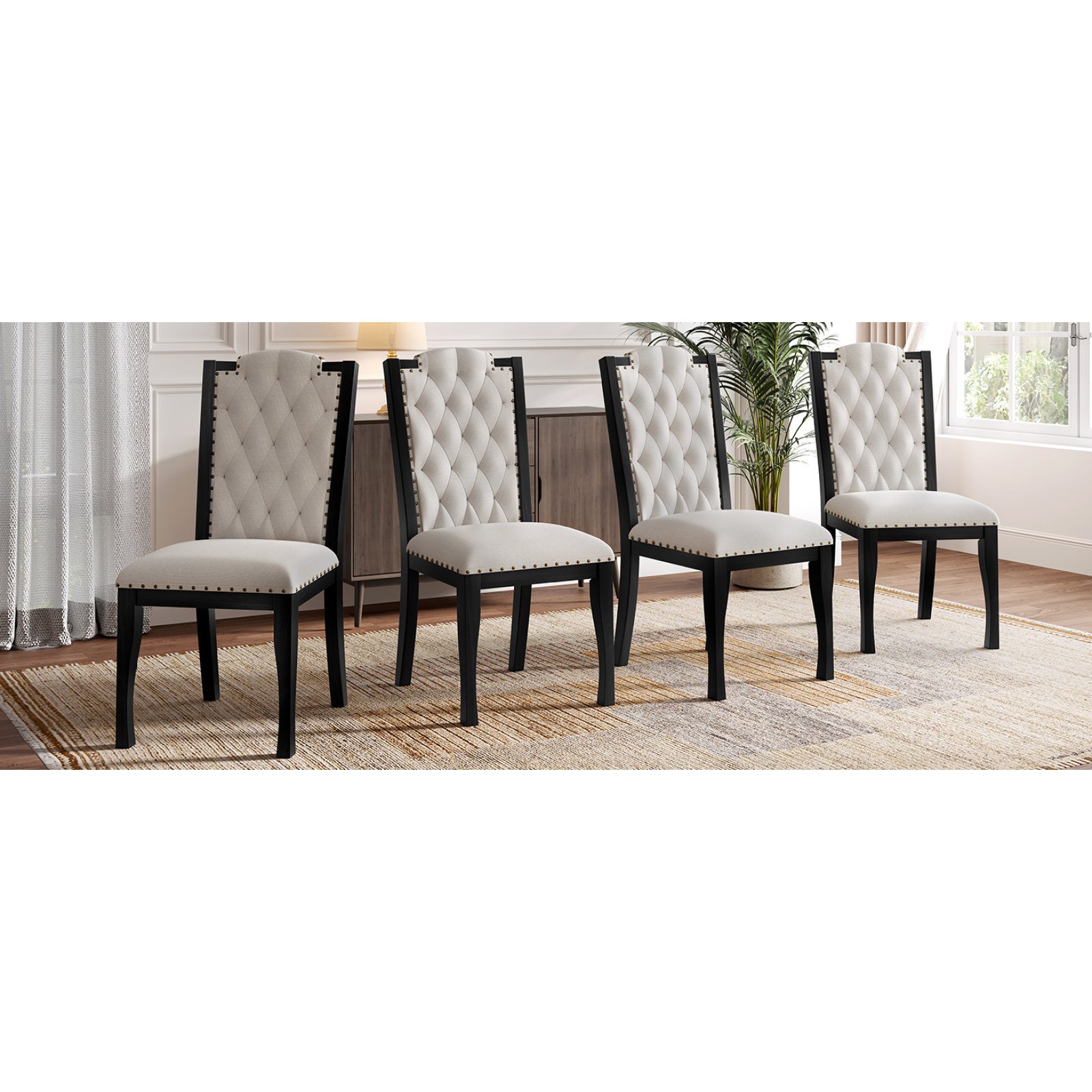 Latitude Run® Upholstered Dining Chairs Set Of 4, High Back Diamond ...