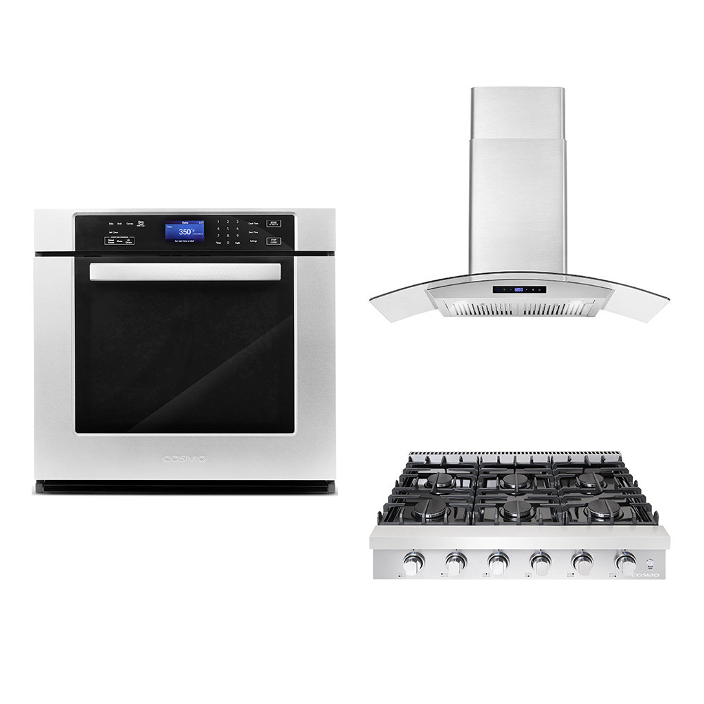 Cosmo 3 Piece Kitchen Package With 36" Gas Cooktop & Wall Oven ...