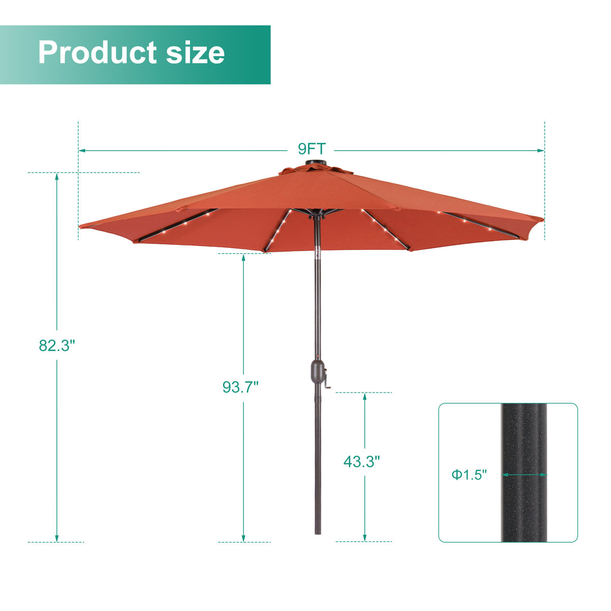 ACEGOSES 9Ft LED Patio Umbrella, Market Umbrella W/ 8-Rib Sturdy Metal ...