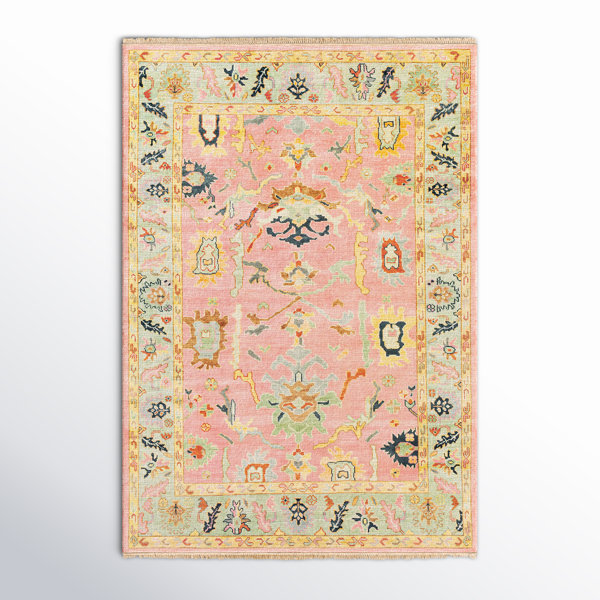 Birch Lane™ Morrisson Oriental Hand Knotted Pink/Green/Orange Area Rug ...