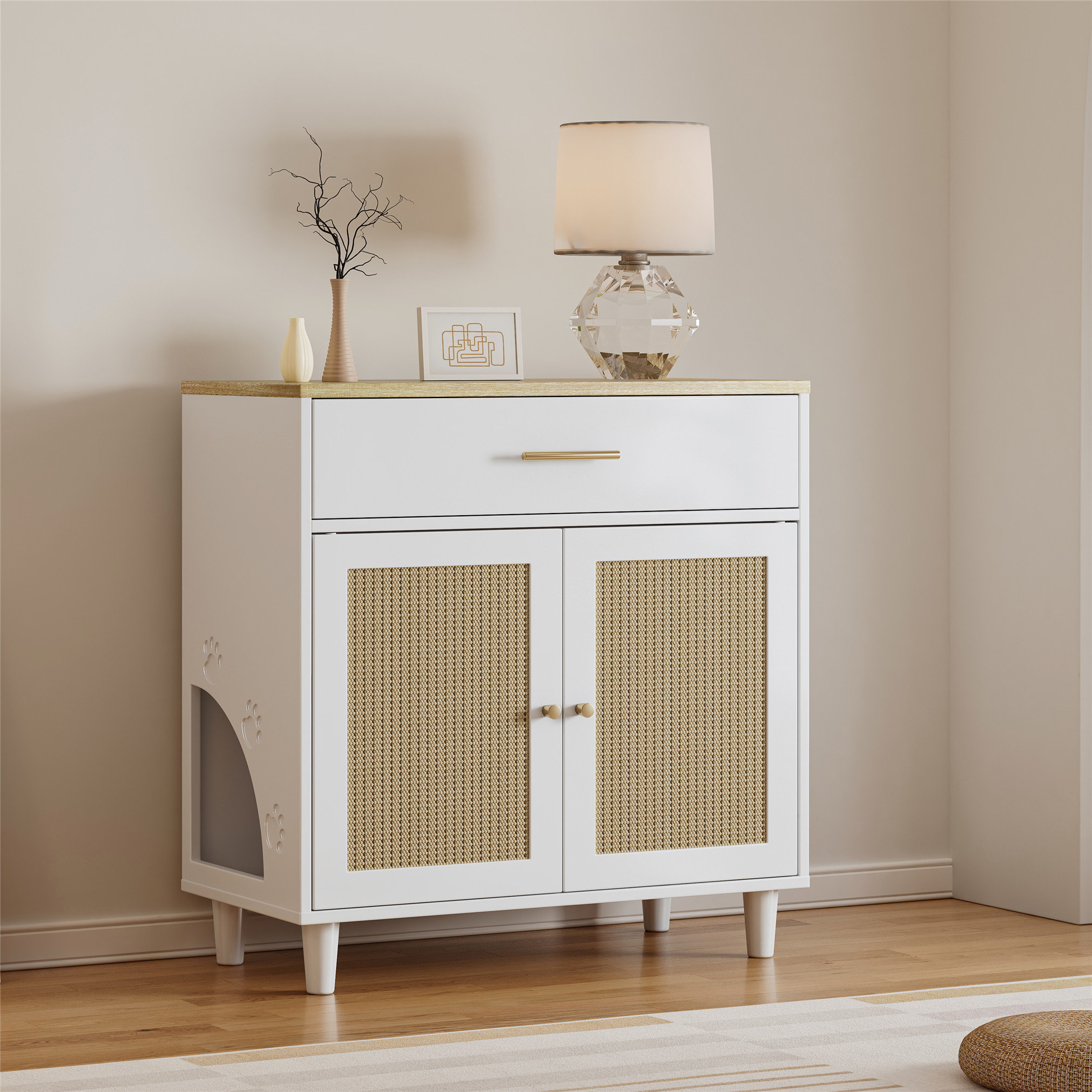 Latitude Run® Stylish Wooden Cat Litter Box Enclosure with Scratch Pad ...