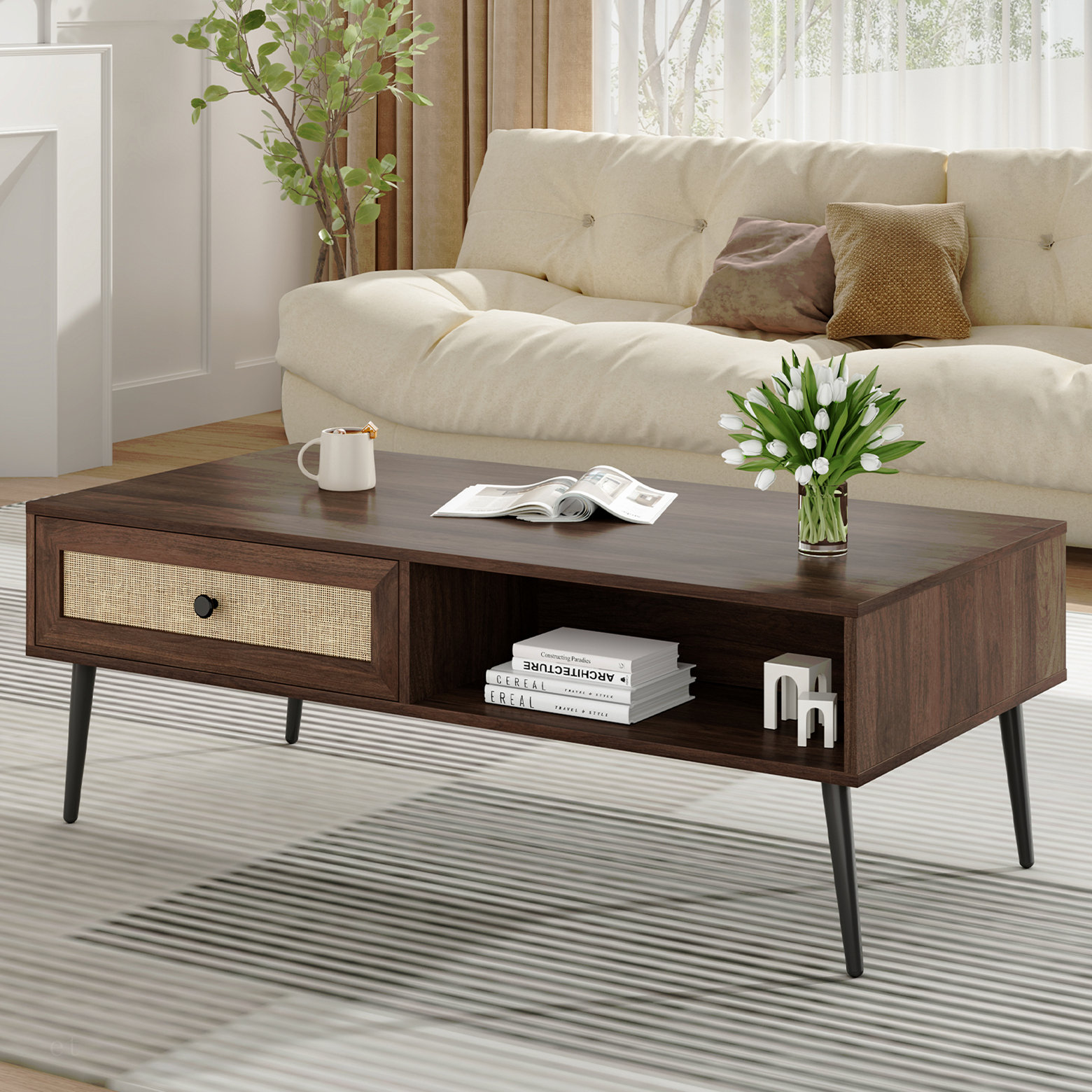 Corrigan Studio® Mid-Century Modern Coffee Table, 47 Inch Rectangle ...