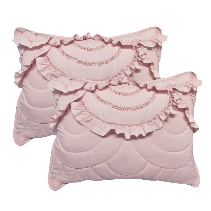 DESIGN STUDIO Scallop Ruffle Blush Pink Garment Washed Soft Solid Quilt ...