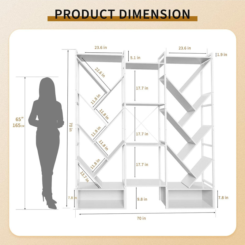17 Stories Triple 5-Tier Industrial Tree Bookshelf with 20 Open Shelves ...