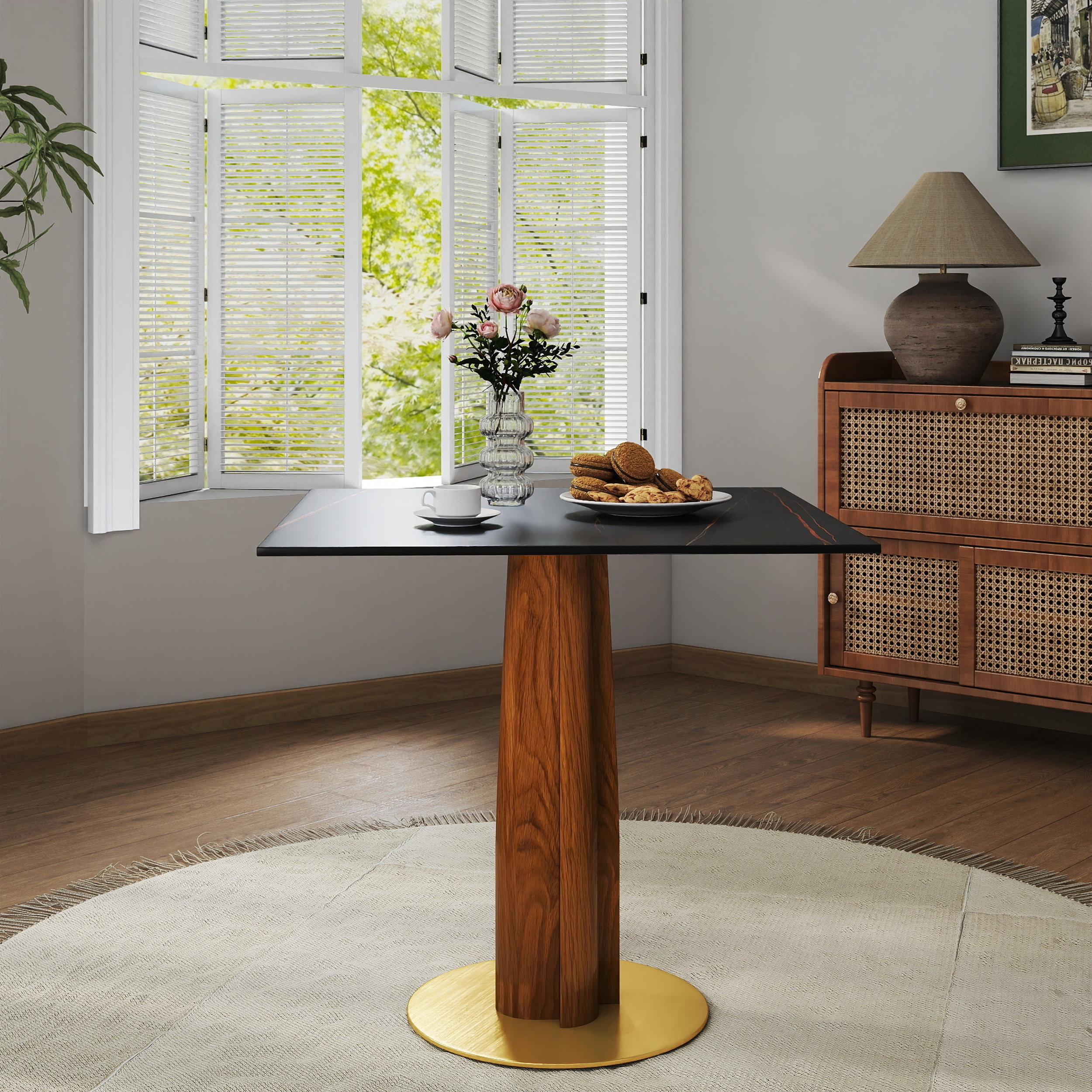 George Oliver Modern Square Dining Table, 33.5" Sintered Stone Table ...