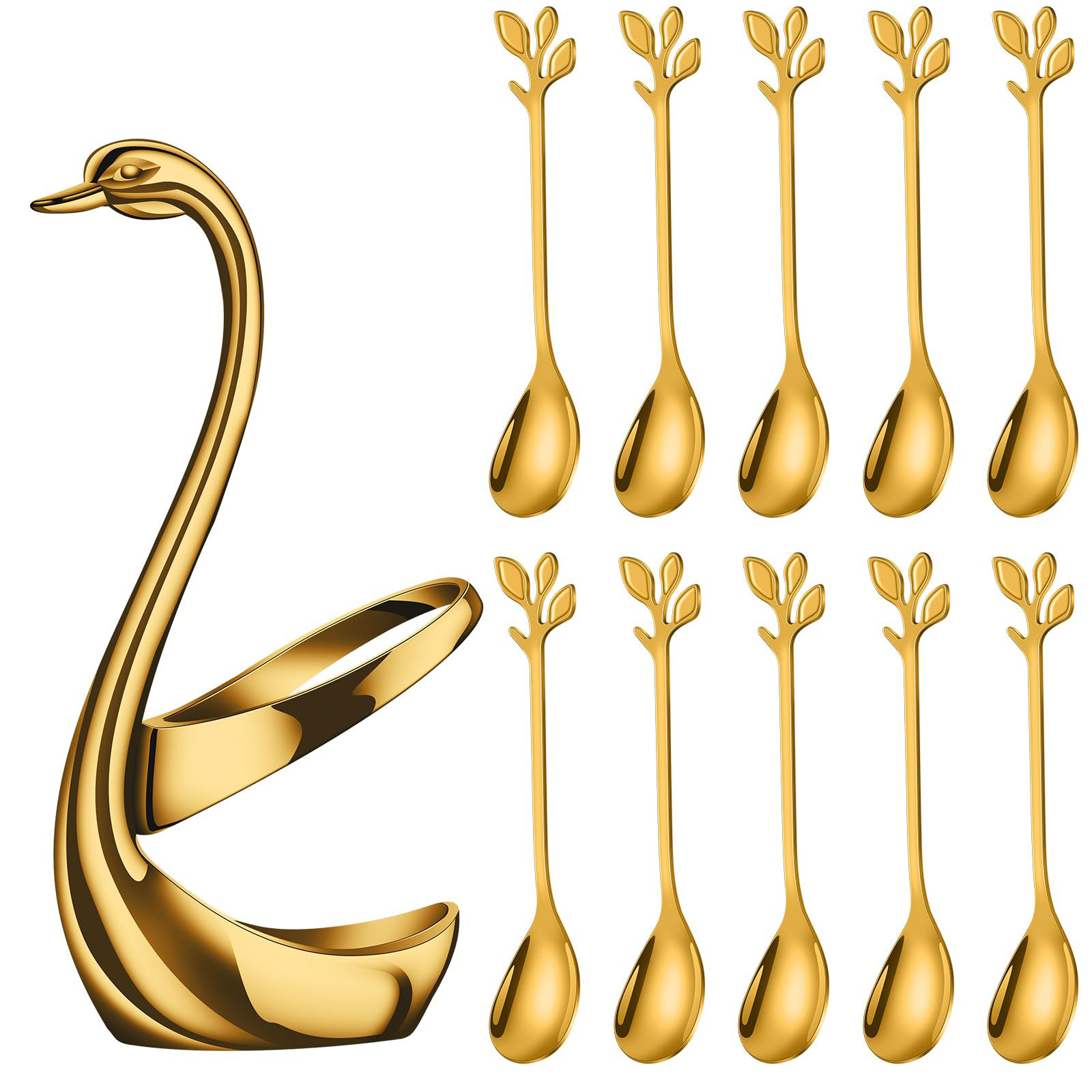Rosdorf Park Gold Small Coffee Spoon Holder Set,Swan Base With 10 Pcs ...