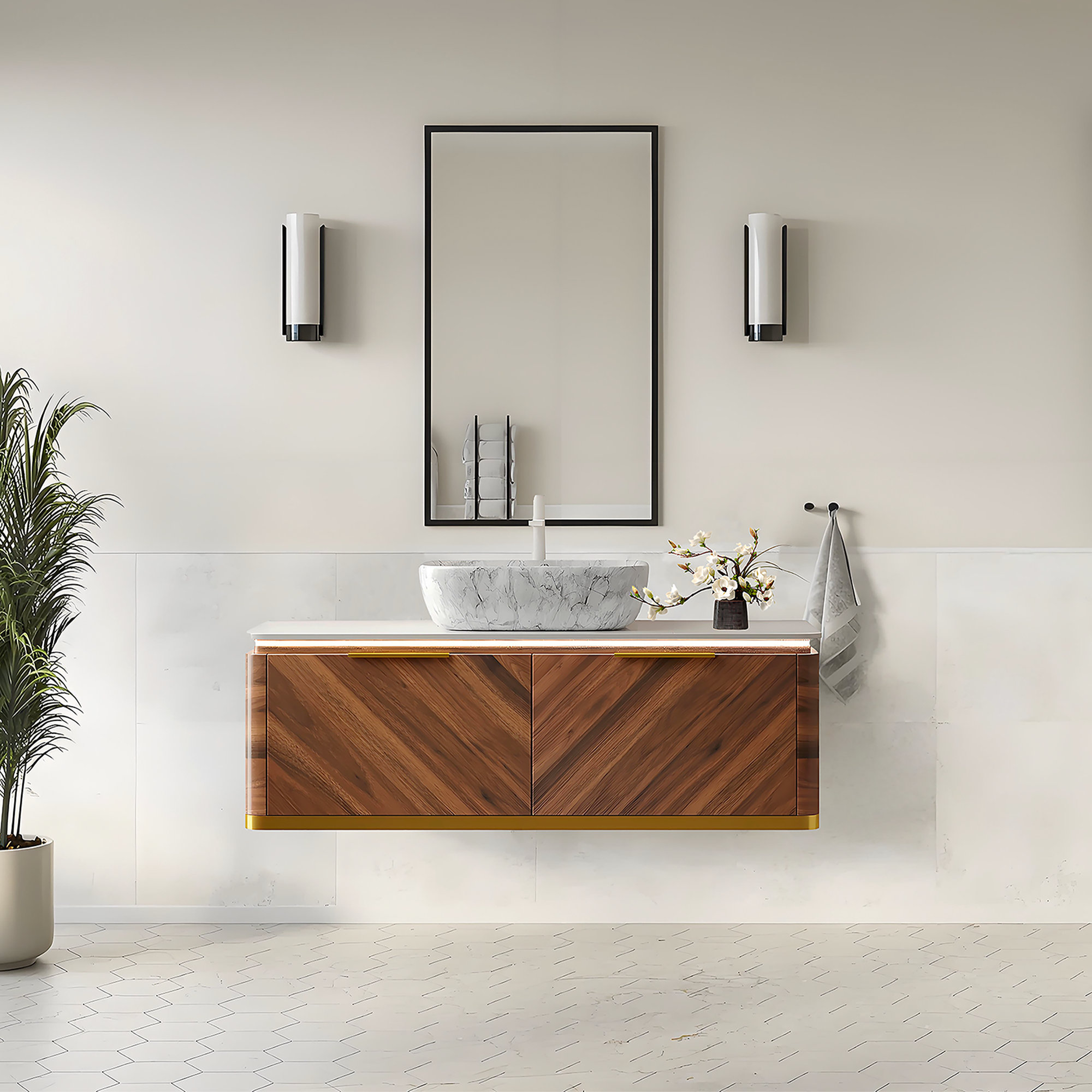 Mercer41 Luxurious 48? Floating Bathroom Vanity Modern Floating Plywood ...