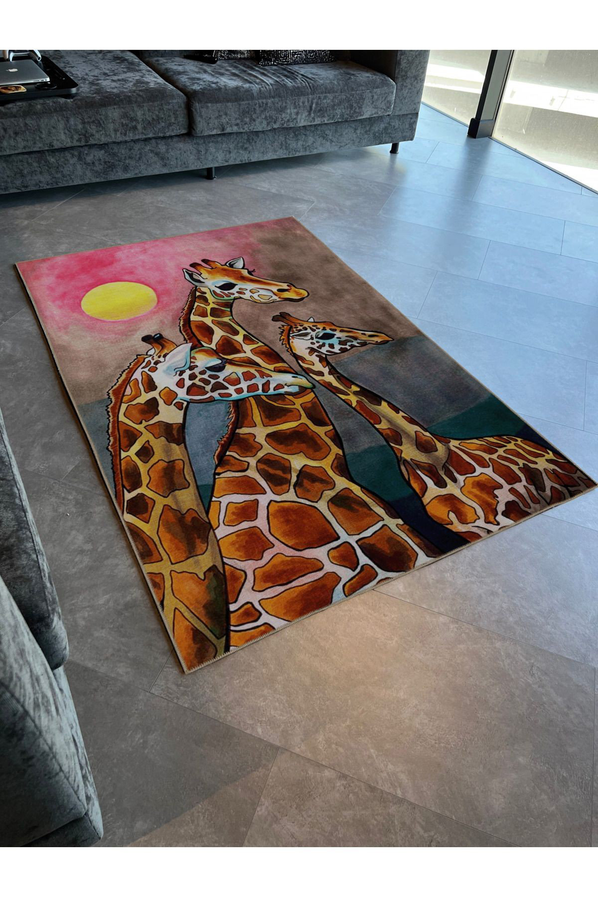 Dakota Fields Multi Color Sunset and Giraffe Pattern Creative Modern ...