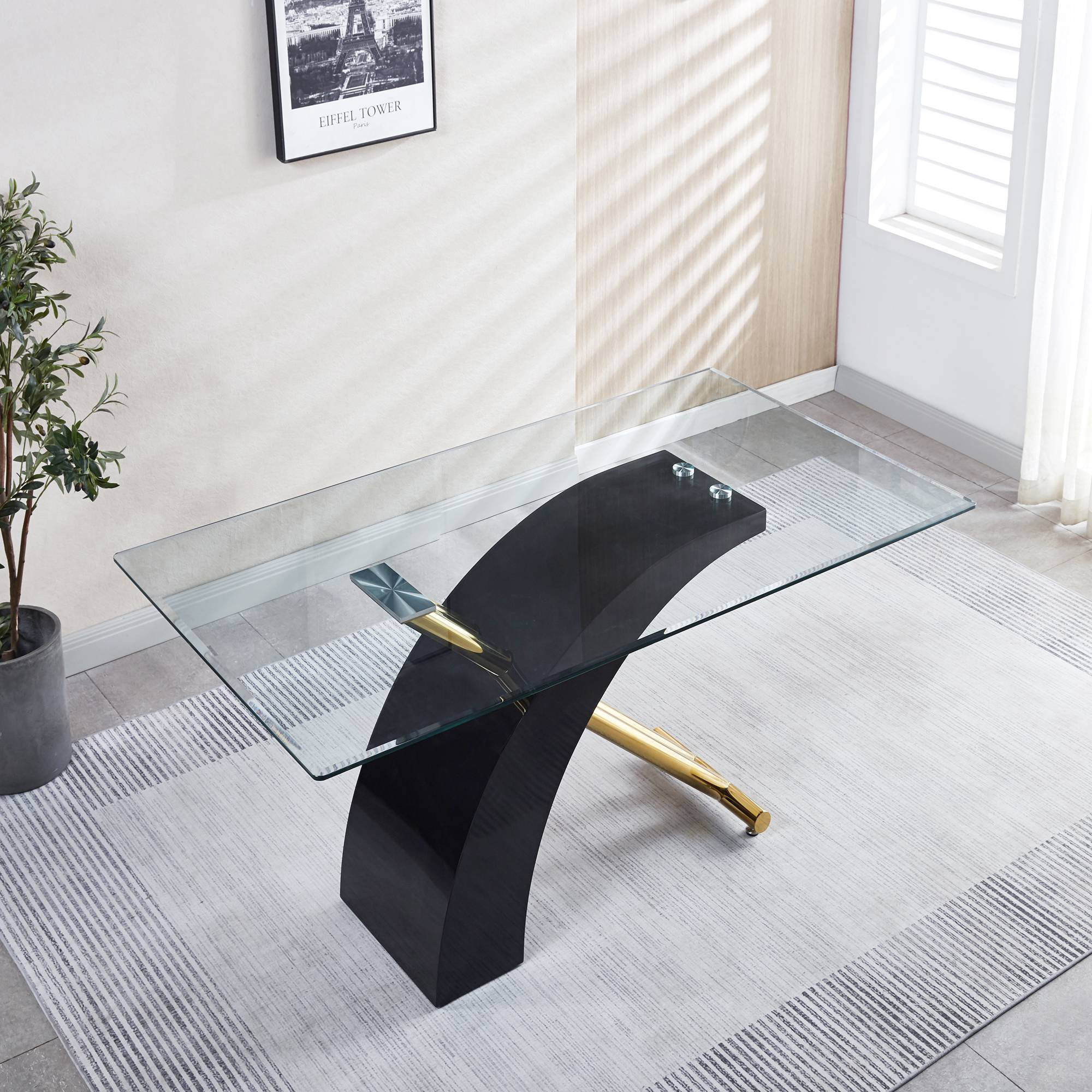 Mercer41 Stylish Dining Room Table, Luxury Glass Top Dining Table ...