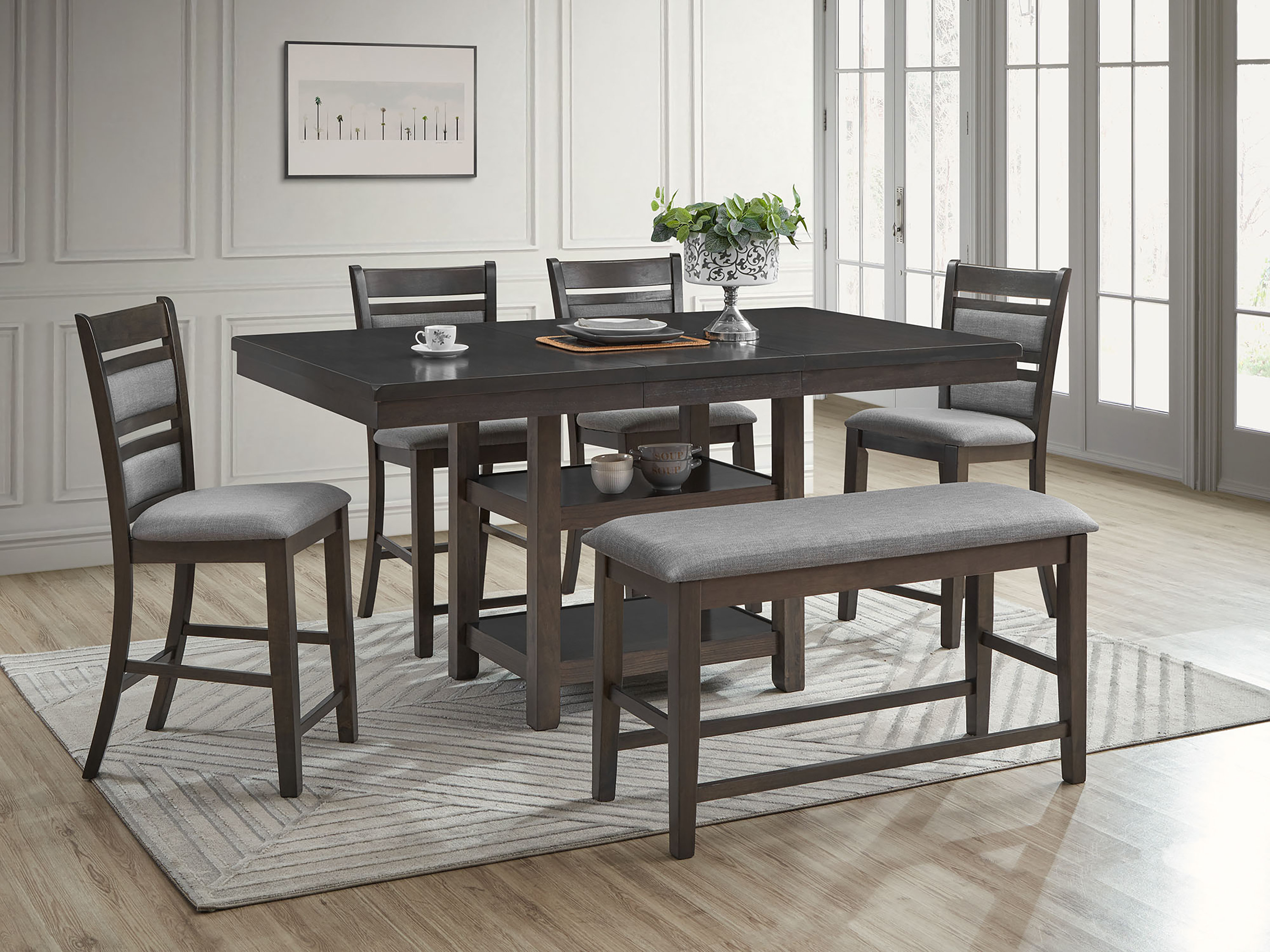 Red Barrel Studio® 6Pc Wooden Counter Table (+ 18" B. Leaf) Set With ...