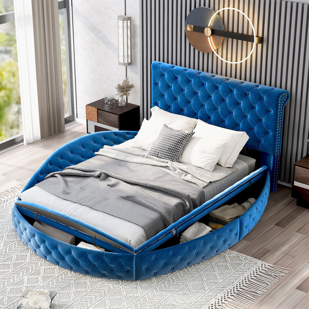 Rosdorf Park Round Shape Upholstery Storage Platform Bed & Reviews ...