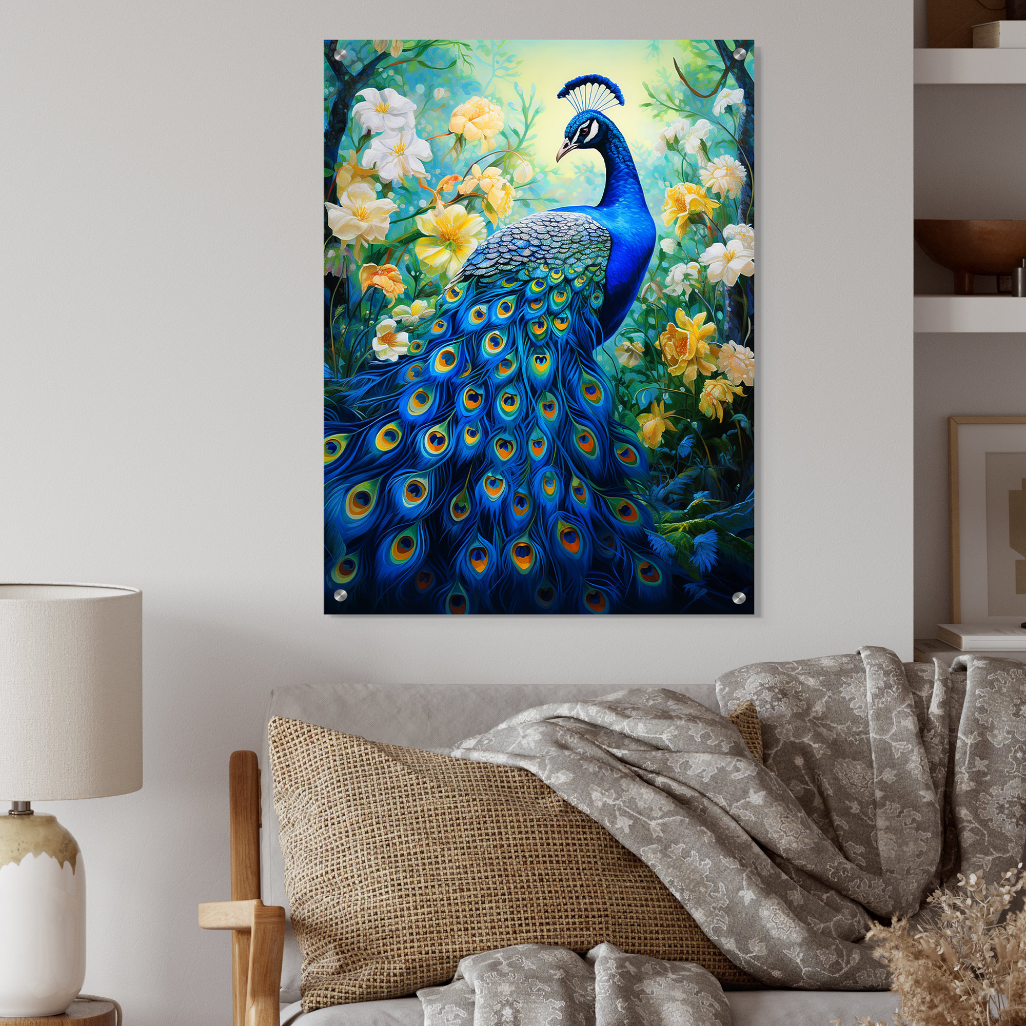Dakota Fields Teal Peacock Symbolist - Peacock Acrylic Wall Art | Wayfair