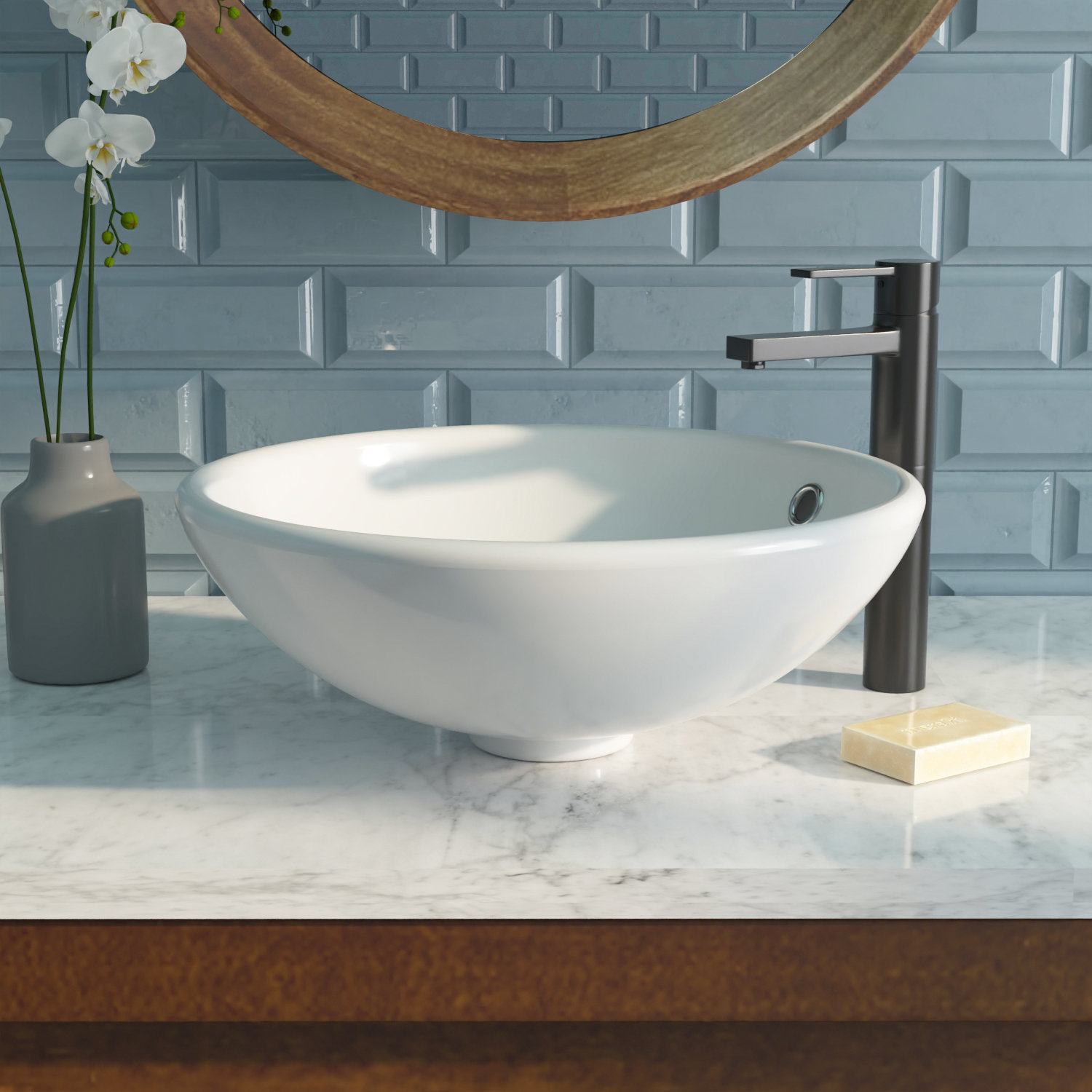 DeerValley Symmetry 450mm White Ceramic Circular Countertop Basin with ...