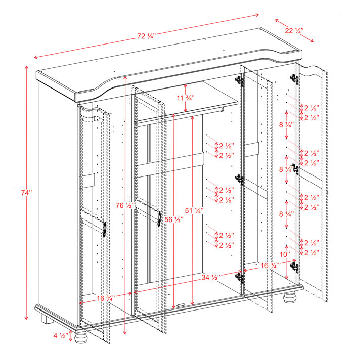 Charlton Home® Kyle 100% Solid Wood 4-door Wardrobe Armoire with ...