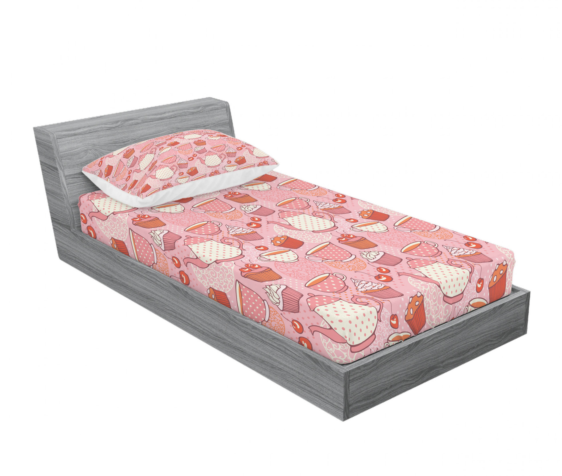 Ambesonne Teapots and Cups with Cherries Sheet Set | Wayfair