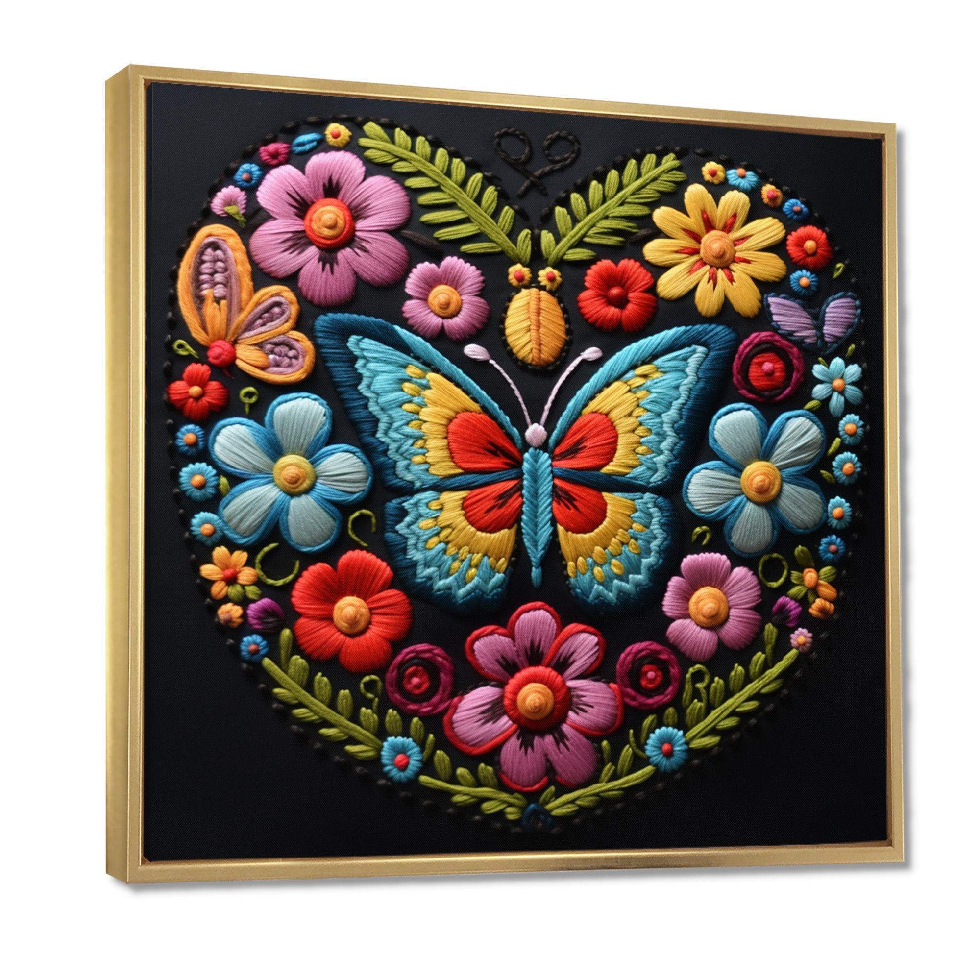 August Grove® Floral Boho Papillon Embroidery - Butterfly Animal Wall ...