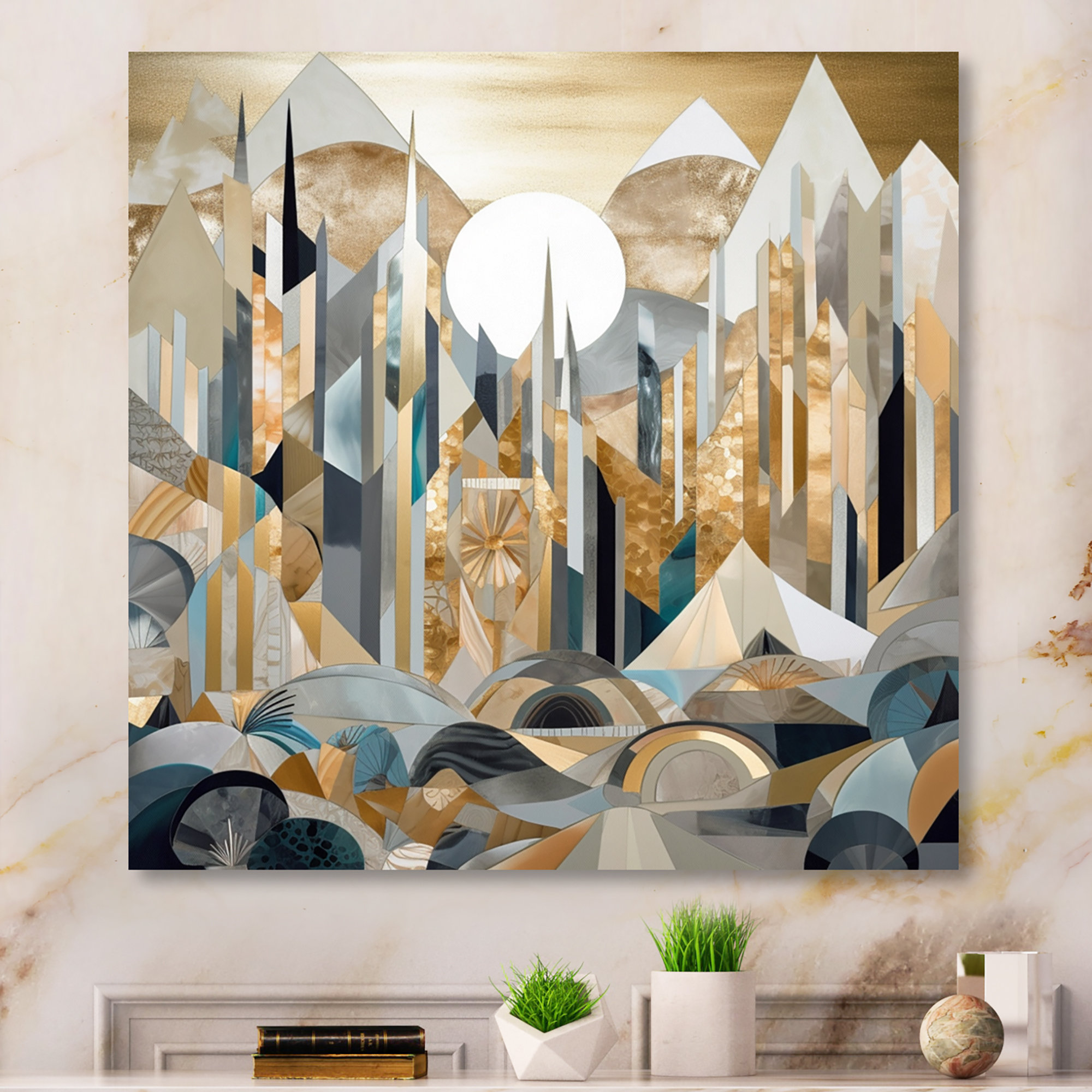 Ivy Bronx Gold And White Geometric Harmony I - City Geometric Wall Art ...
