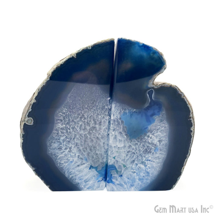 GEMMART USA Blue Geode Bookend, Unique Agate Bookend Pair, Mineral Rock ...