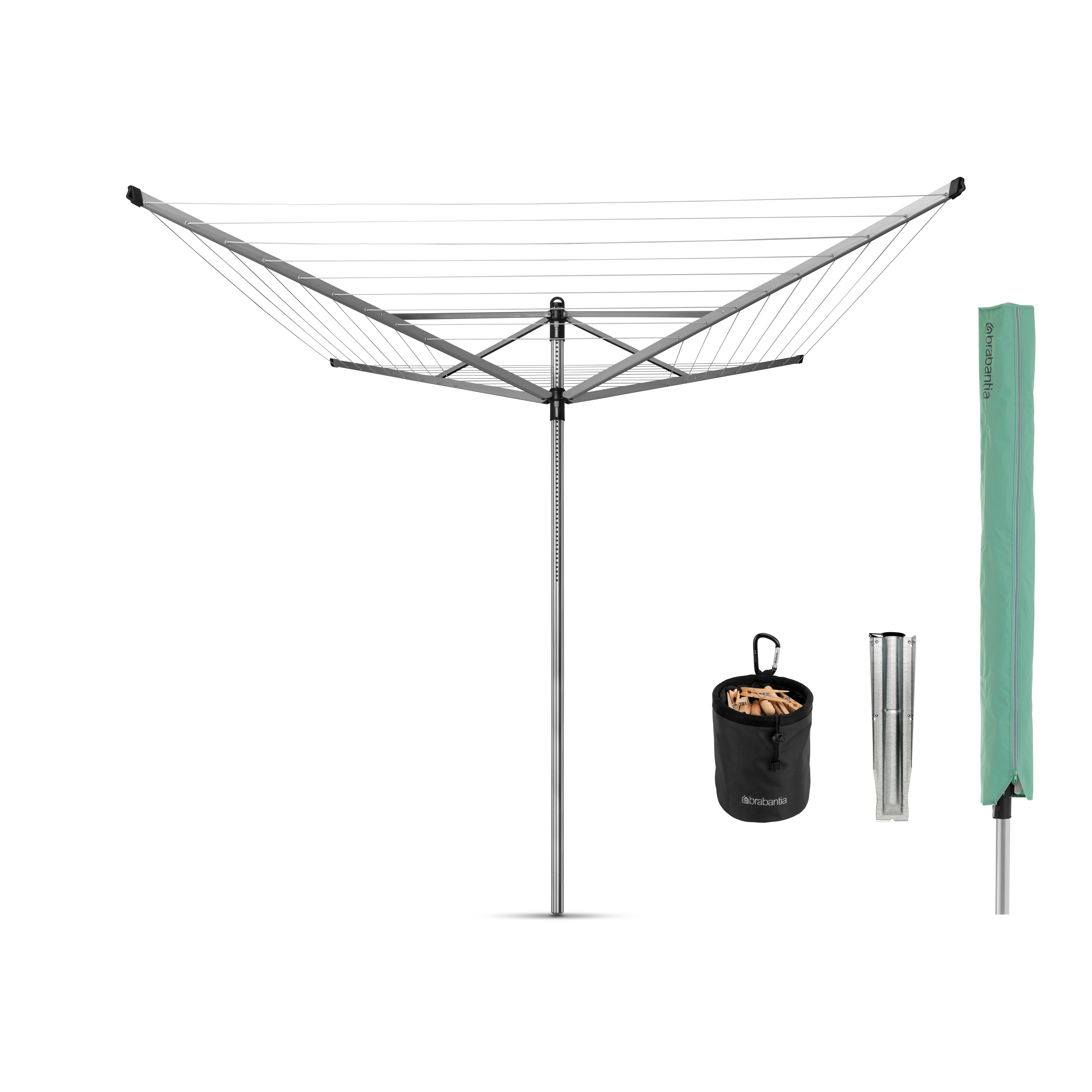 Brabantia Lift-O-Matic Outdoor Clothesline (164 ft) with Ground Spike ...