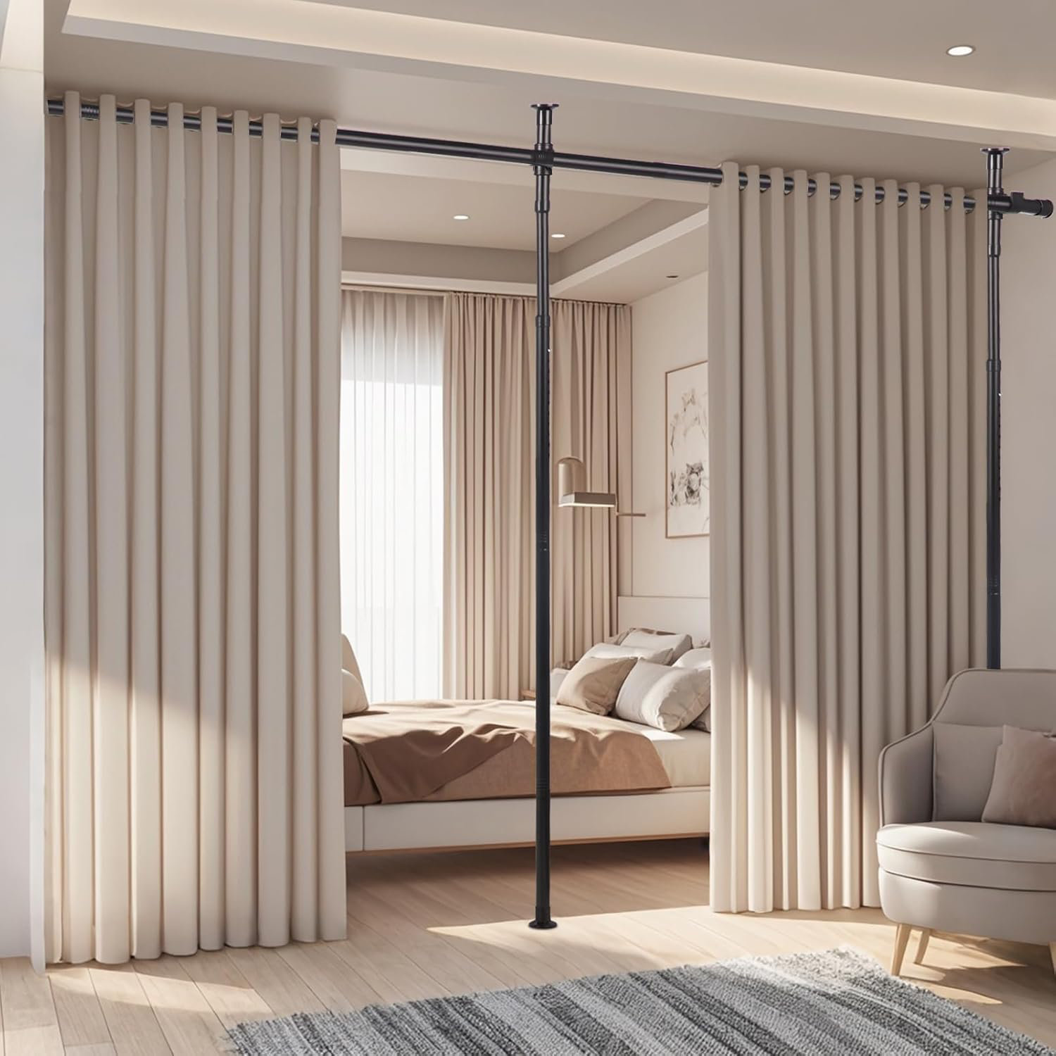 Ebern Designs Room Divider - Adjustable Curtain Rod 4-10Ft (H) No ...