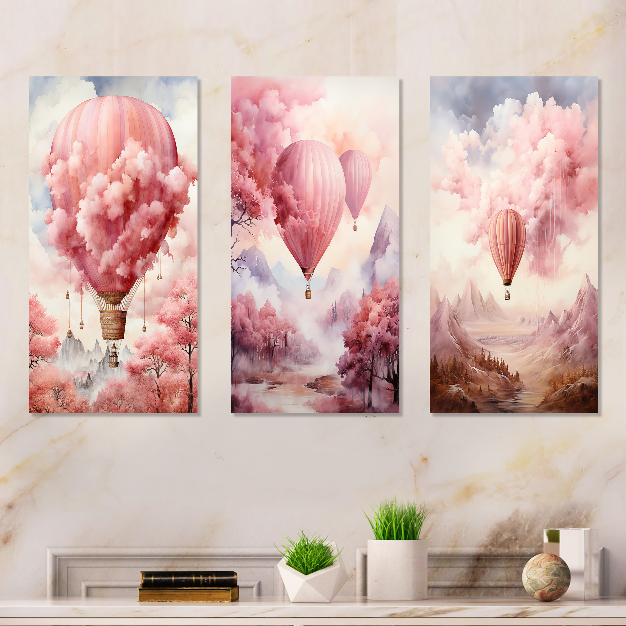 Lark Manor™ Pink Whimsical Balloon Magic - Hot Air Balloon Wall Art ...