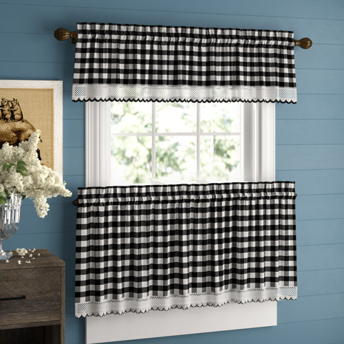 August Grove® Bellair Plaid Tailored 58'' W Kitchen Curtain & Reviews ...